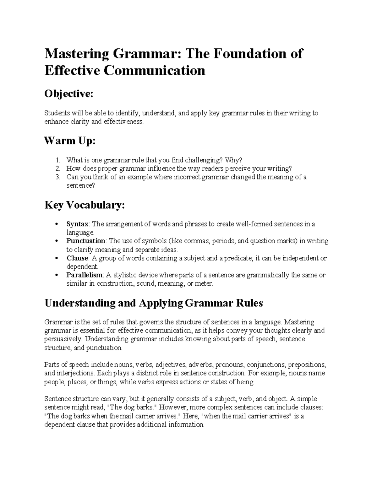 Mastering Grammar The Foundation of Effective Communication - Mastering ...