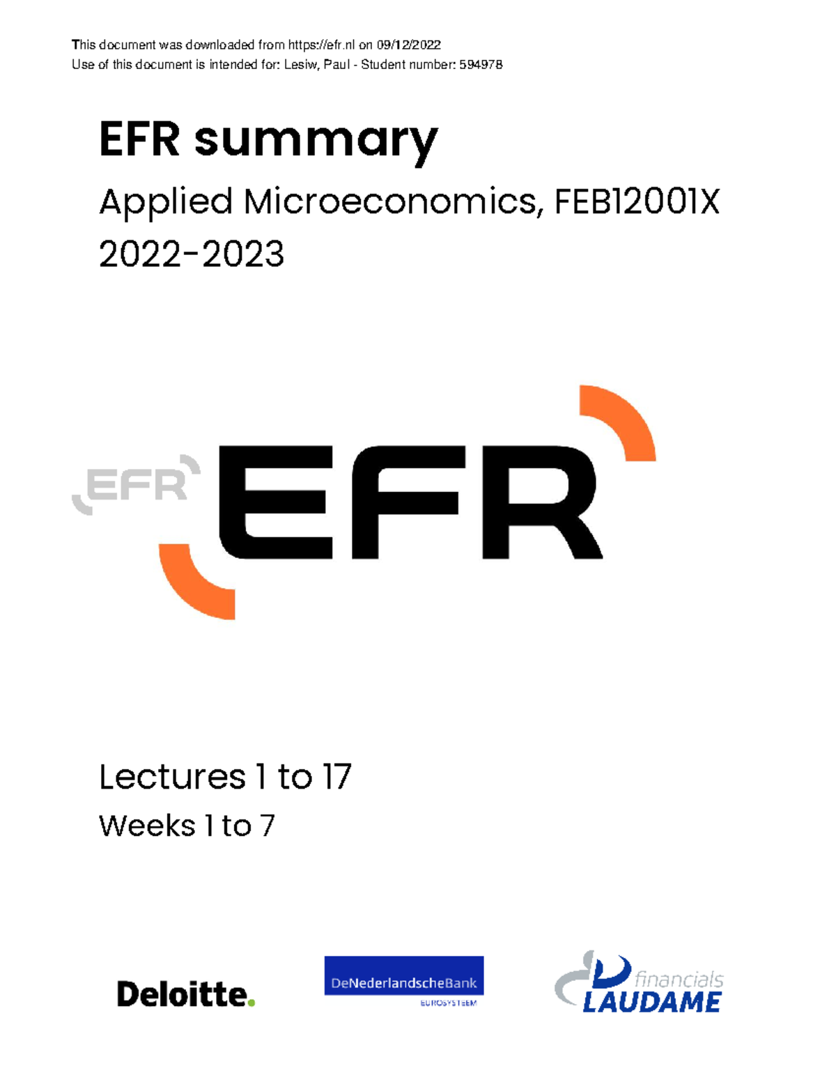 Applied microeconomics week 2 - EFR summary Applied Microeconomics ...