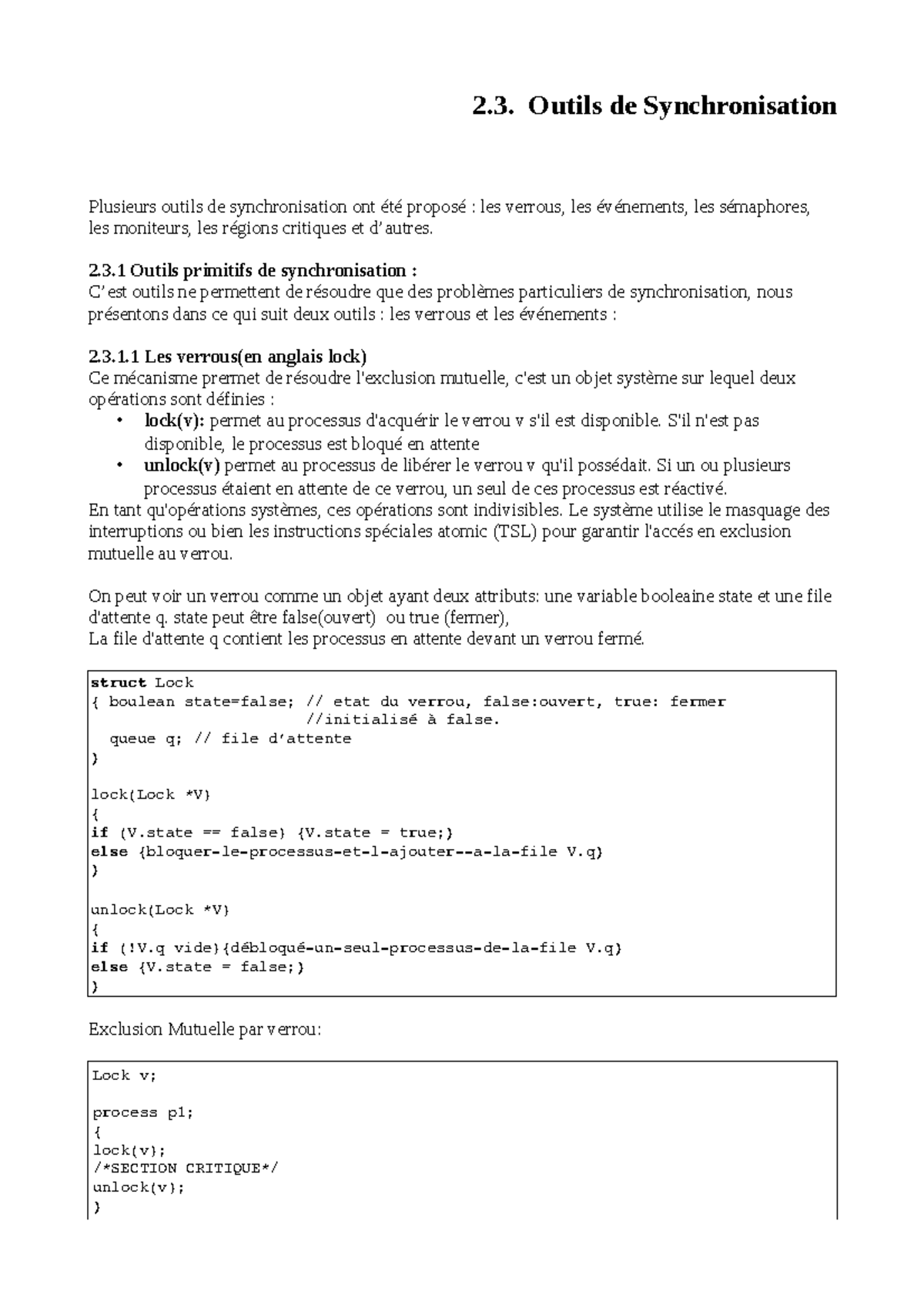 Chap-2-Outils de synchronisation - 2. Outils de Synchronisation Plusieurs outils de ...