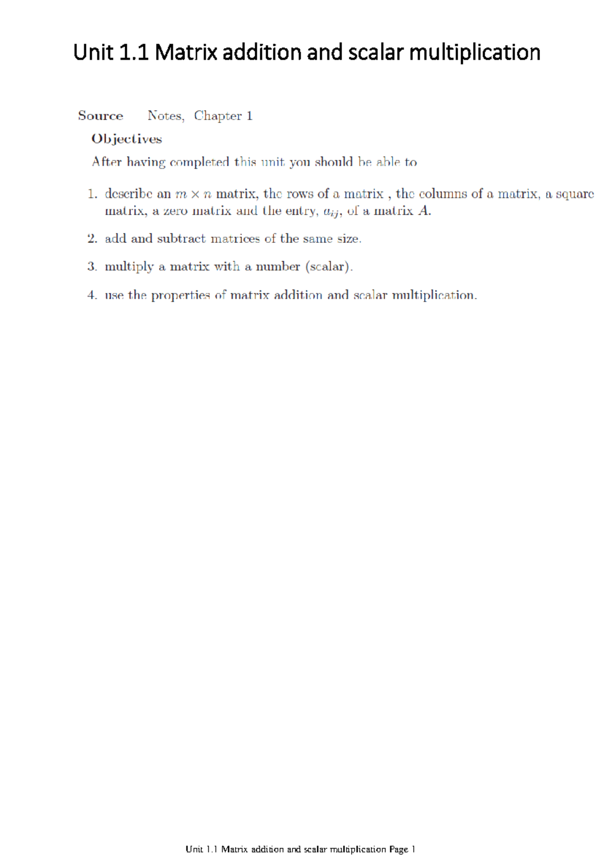 Unit 1.1 Matrix addition and scalar multiplication with annotation ...