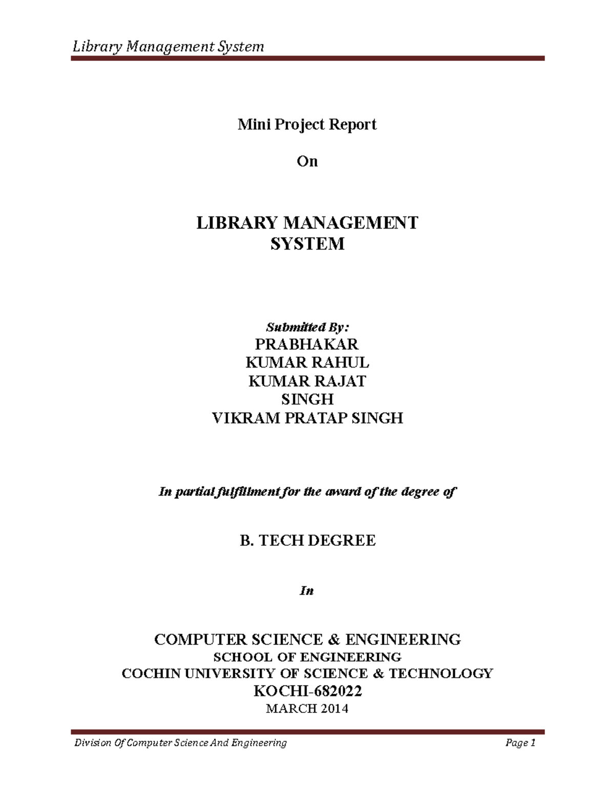 Library Management System Mini Project R - TECH DEGREE In COMPUTER ...