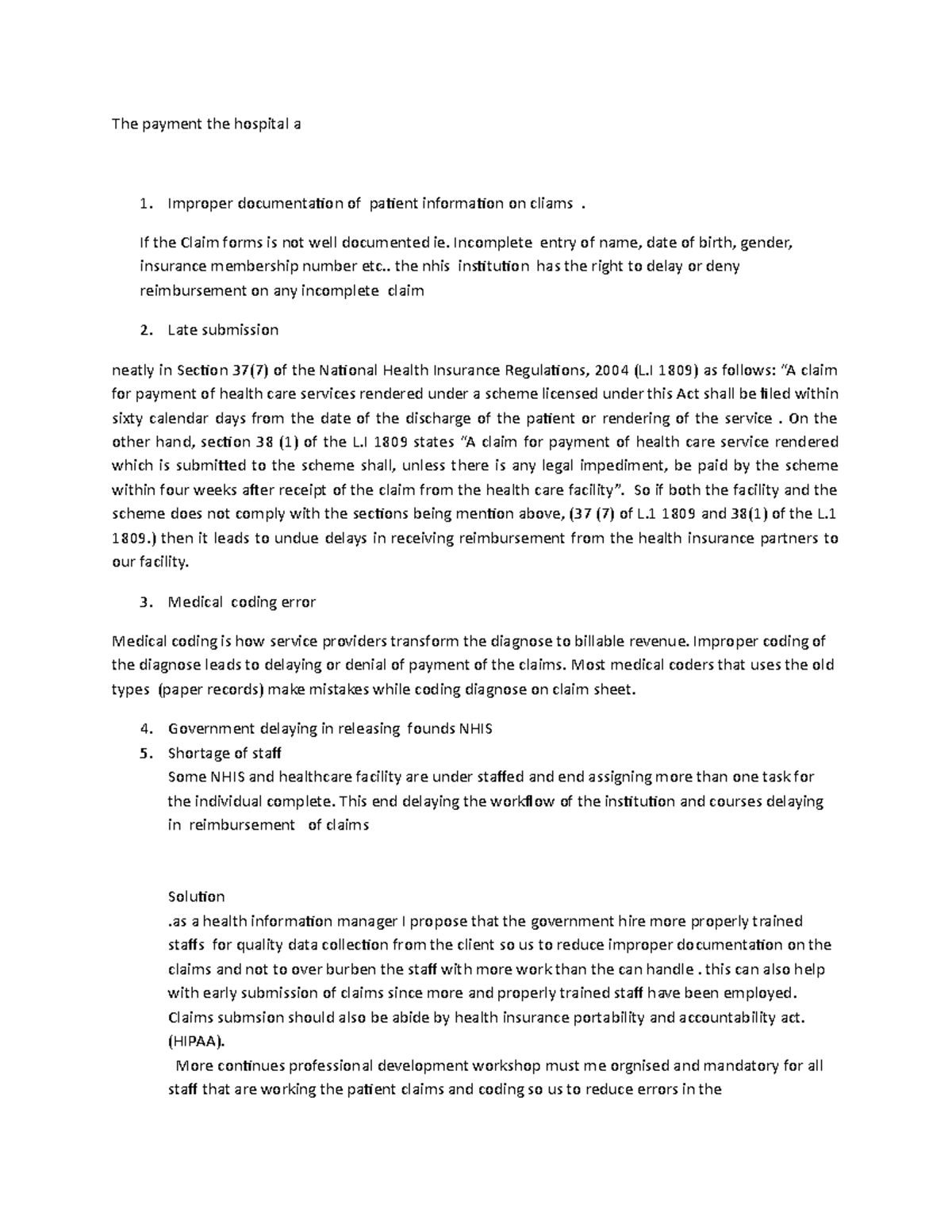 Coding final word - LESSION NOTE - The payment the hospital a Improper ...