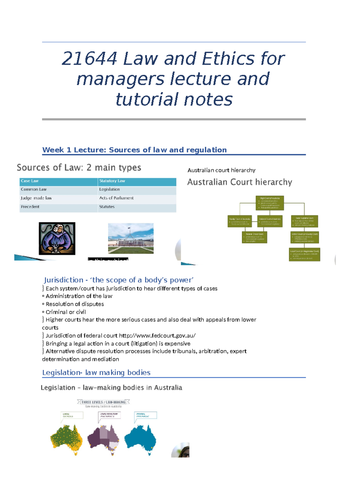 21644 Law and Ethics for managers lecture and tutorial notes - gov ...