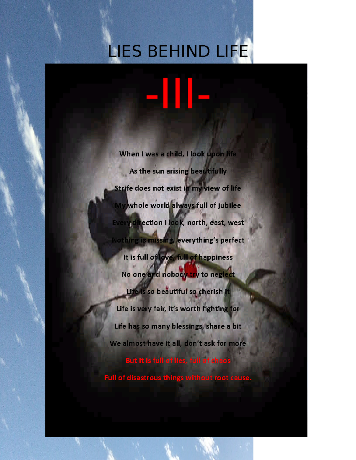 Sonnet - Poem sample - LIES BEHIND LIFE -III- When I was a child, I ...