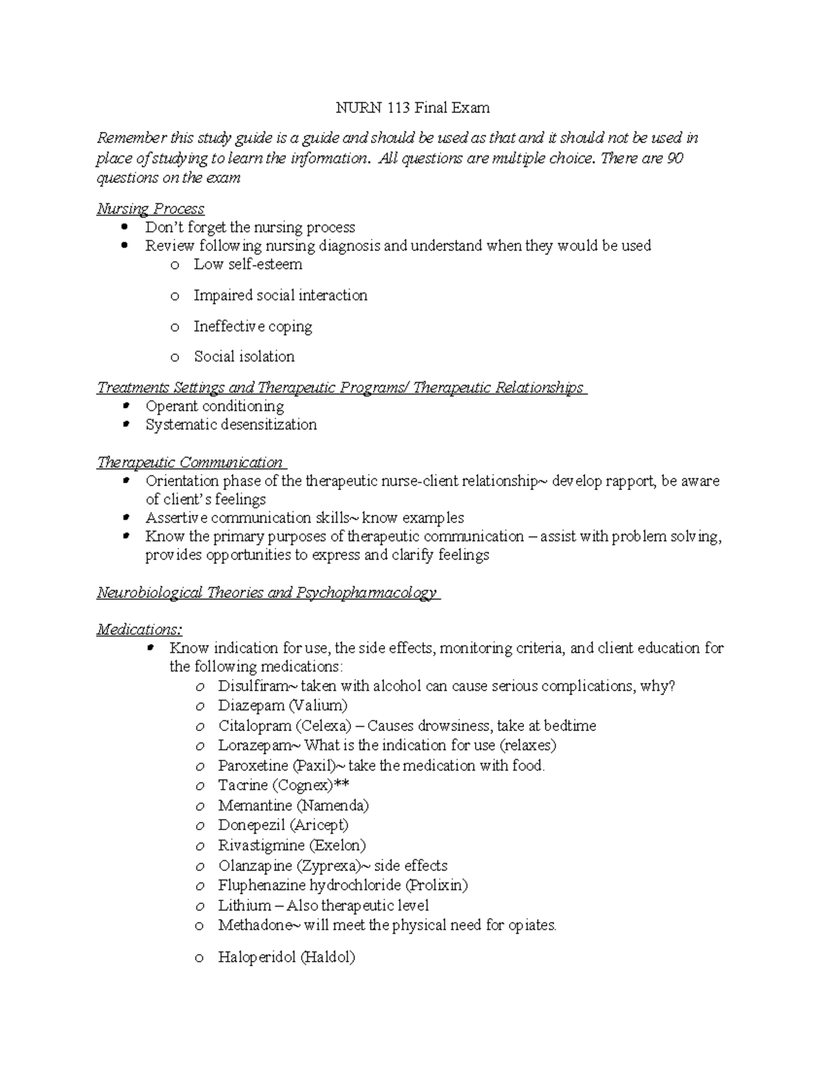 Nurn 113 Final review final - NURN 113 Final Exam Remember this study ...