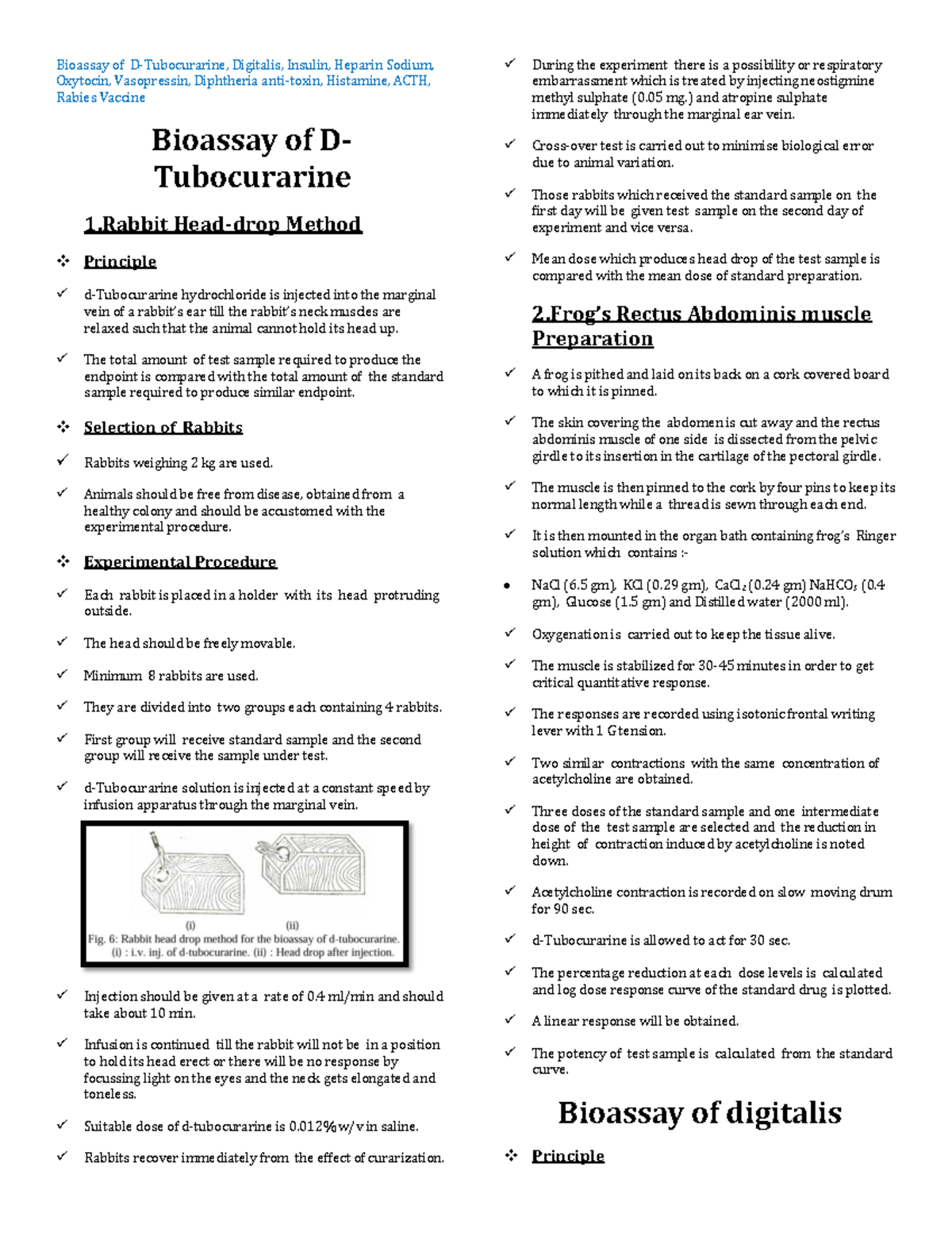Bioassay of drugs - Bioassay of D-Tubocurarine, Digitalis, Insulin ...