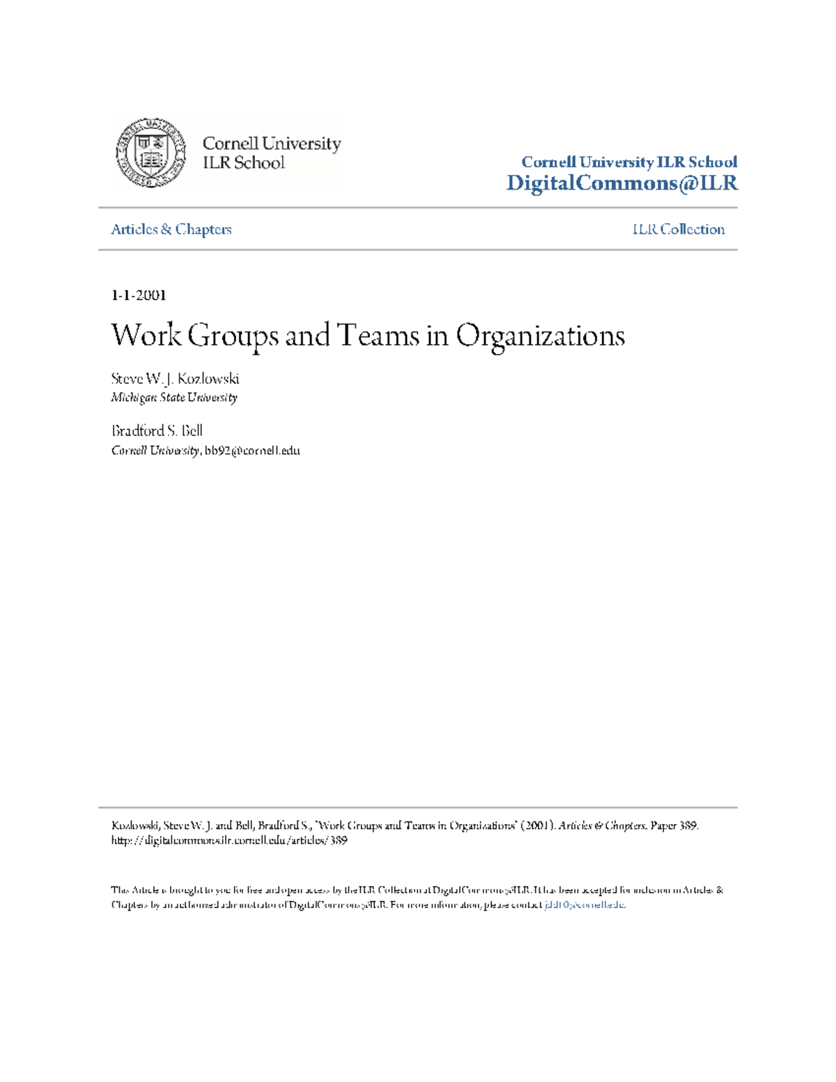 Work Groups and Teams in Organizations - Cornell University ILR School ...