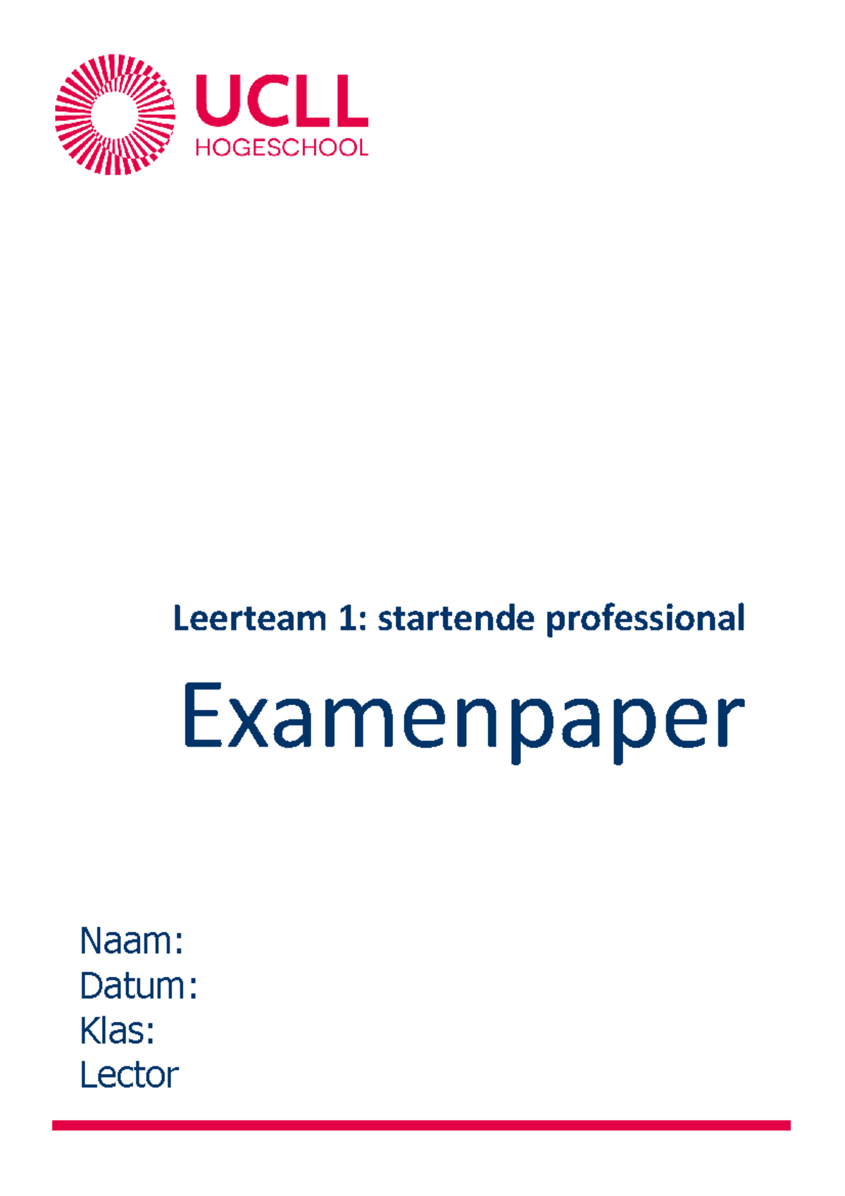 Sjabloon paper leerteam 1 - Leerteam 1: startende professional ...