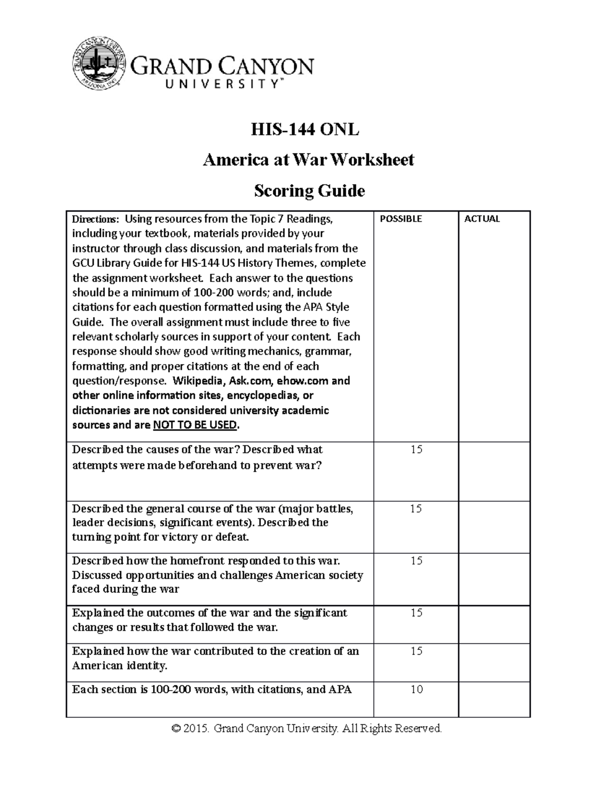 HIS-144.ONL.America at War.Scoring Guide - HIS-144 ONL America at War ...