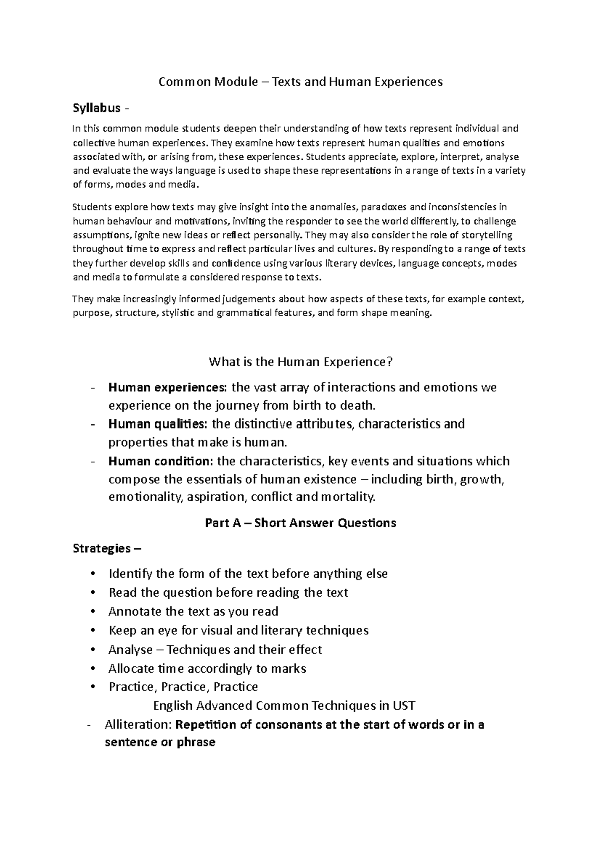 Crucible - extensive notes - Common Module – Texts and Human ...