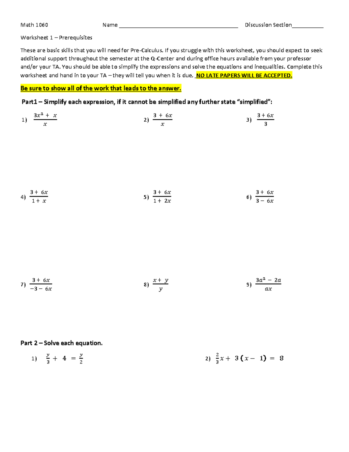 Seminar assignments - Worksheet 1 - 4 (prerequisites - trigonometric ...