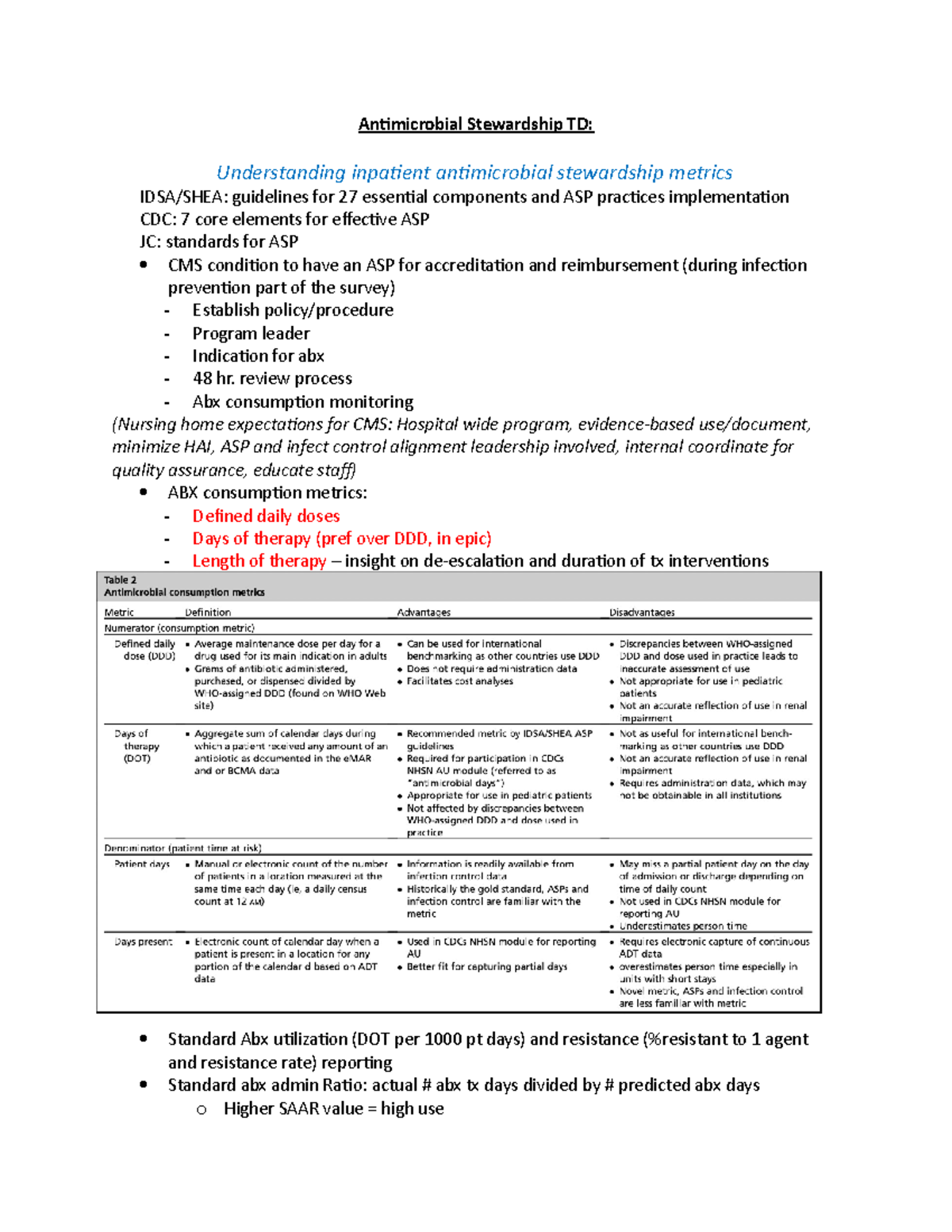AMS discussion handout - Antimicrobial Stewardship TD: Understanding ...