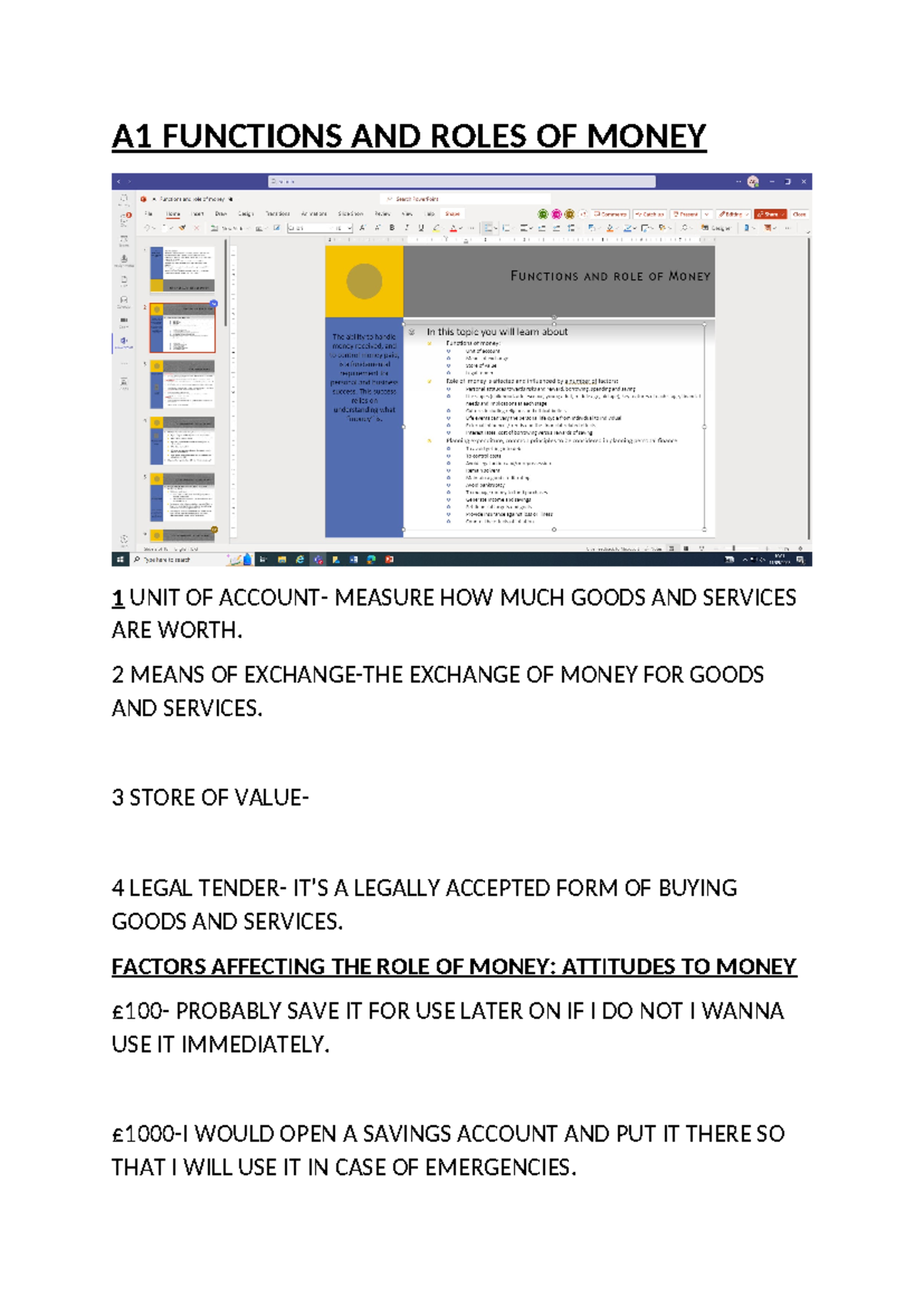 A1 Functions AND Roles OF Money - A1 FUNCTIONS AND ROLES OF MONEY 1 ...