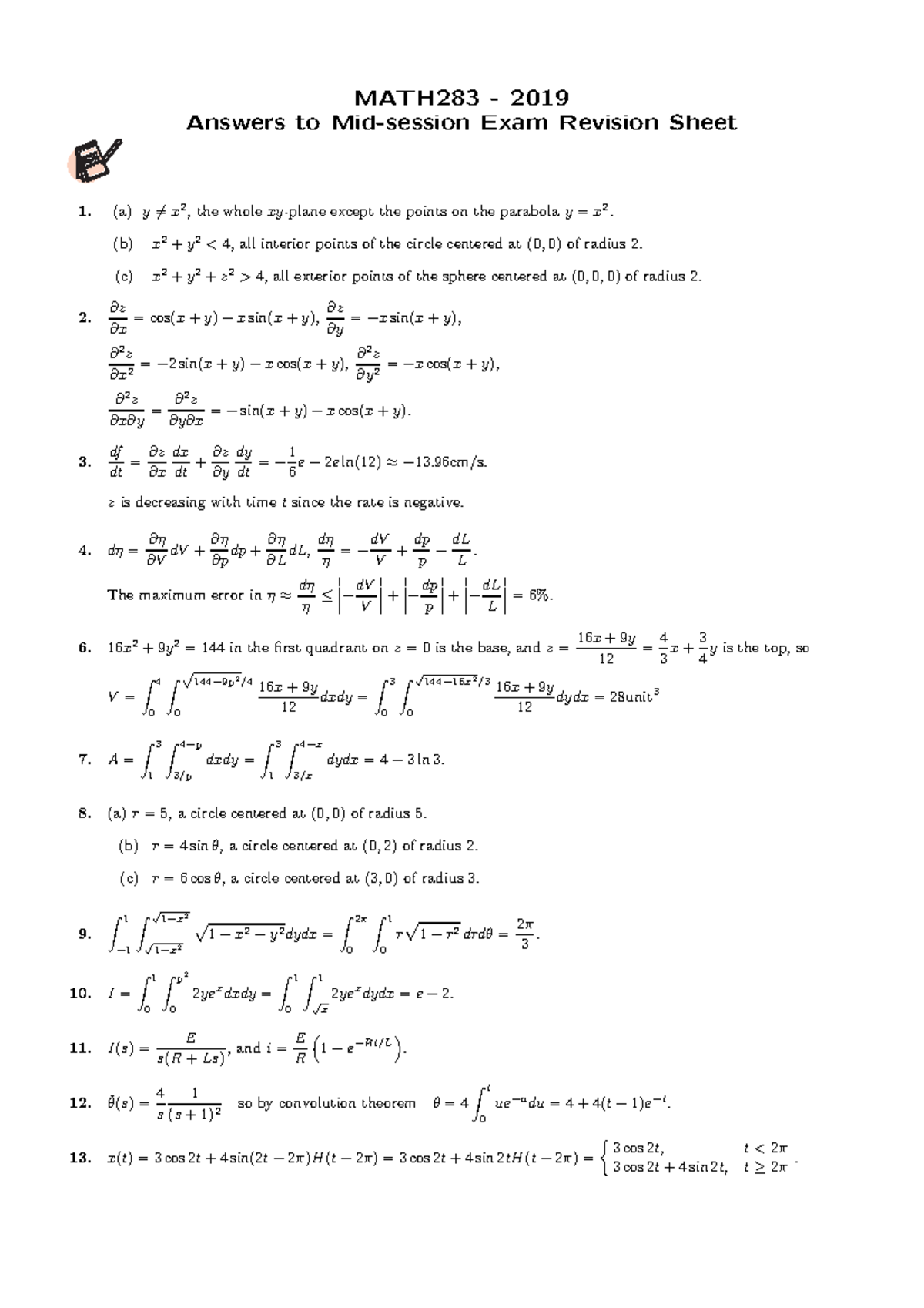 MSE Revision Ans - MATH283 - 2019 Answers to Mid-session Exam Revision ...