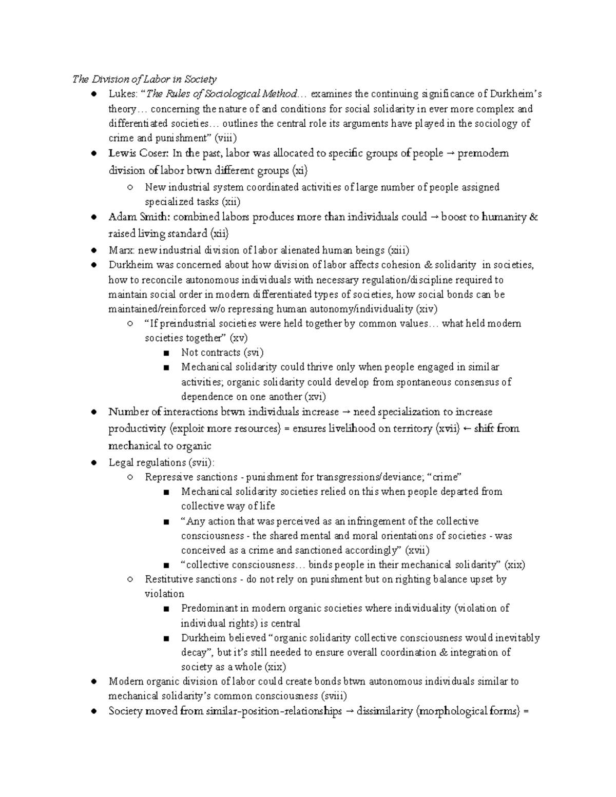 Durkheim - Summary Sociological Theory - The Division of Labor in ...