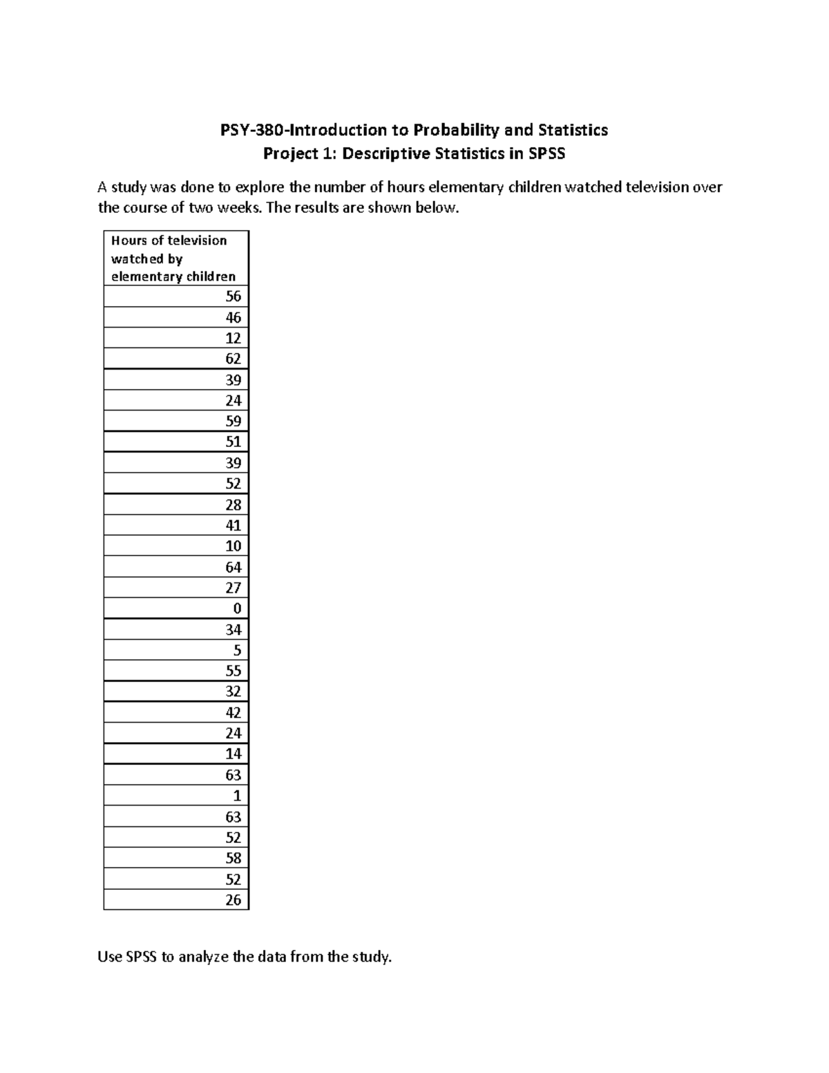 Project 1 benchmark - PSY- 380 - Introduction to Probability and ...
