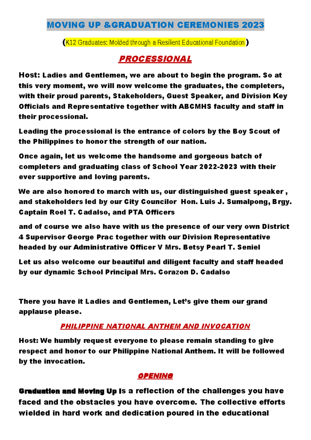 Emcee script for graduation 2023 - MOVING UP &GRADUATION CEREMONIES ...