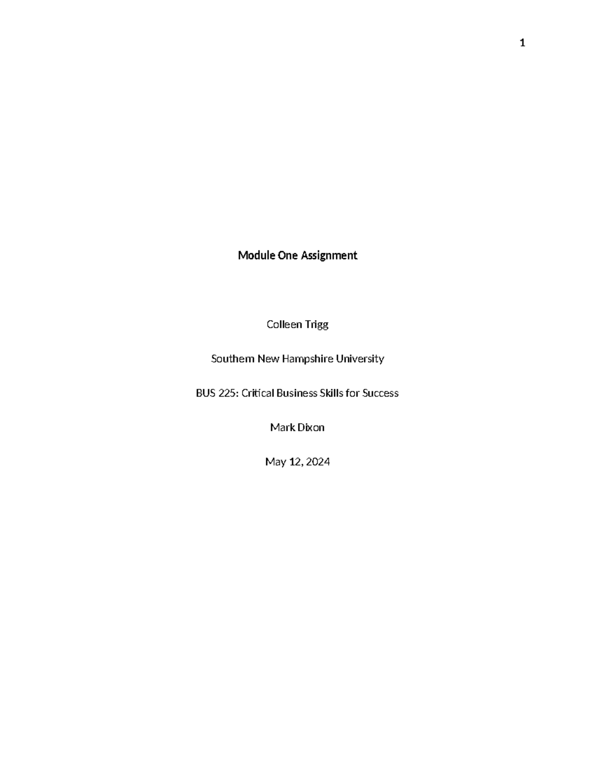 BUS225 Module One Assignment - Module One Assignment Colleen Trigg ...
