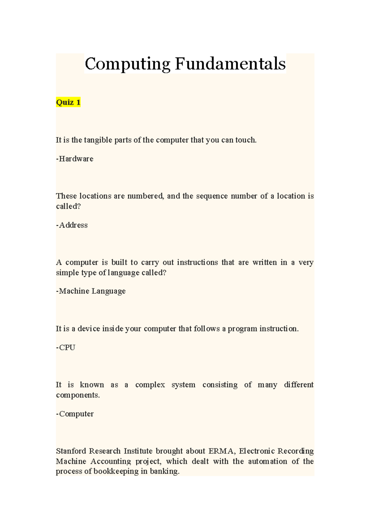 Math Inbound 5903966467408674233 - Computing Fundamentals Quiz 1 It is ...