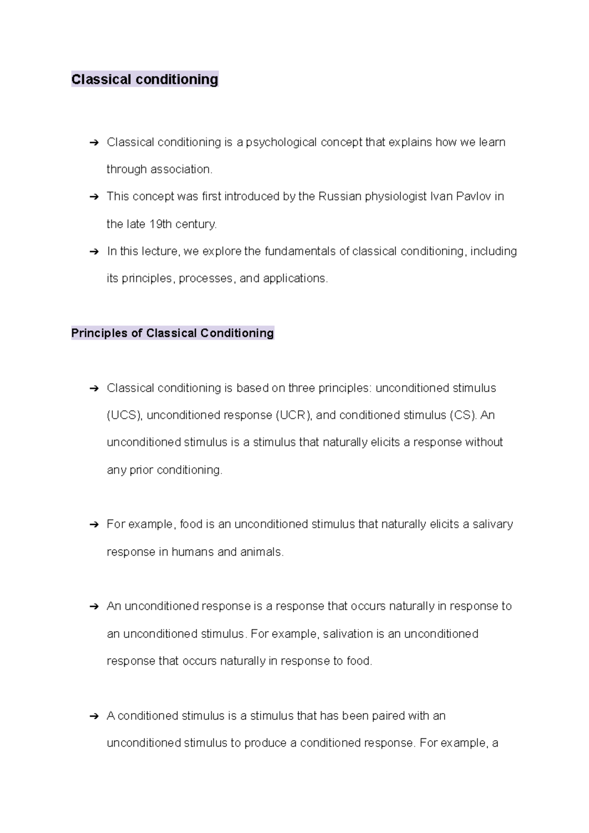 Classical conditioning - This concept was first introduced by the ...