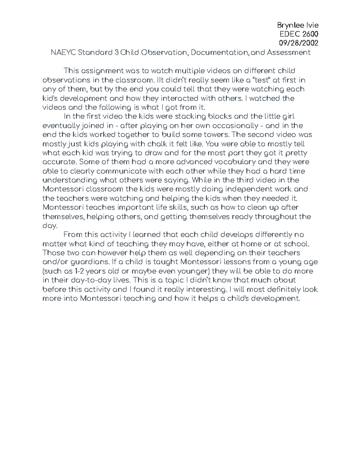 Standard 3 Reflection - Google Docs-1 - EDEC 2600 - UVU - Studocu