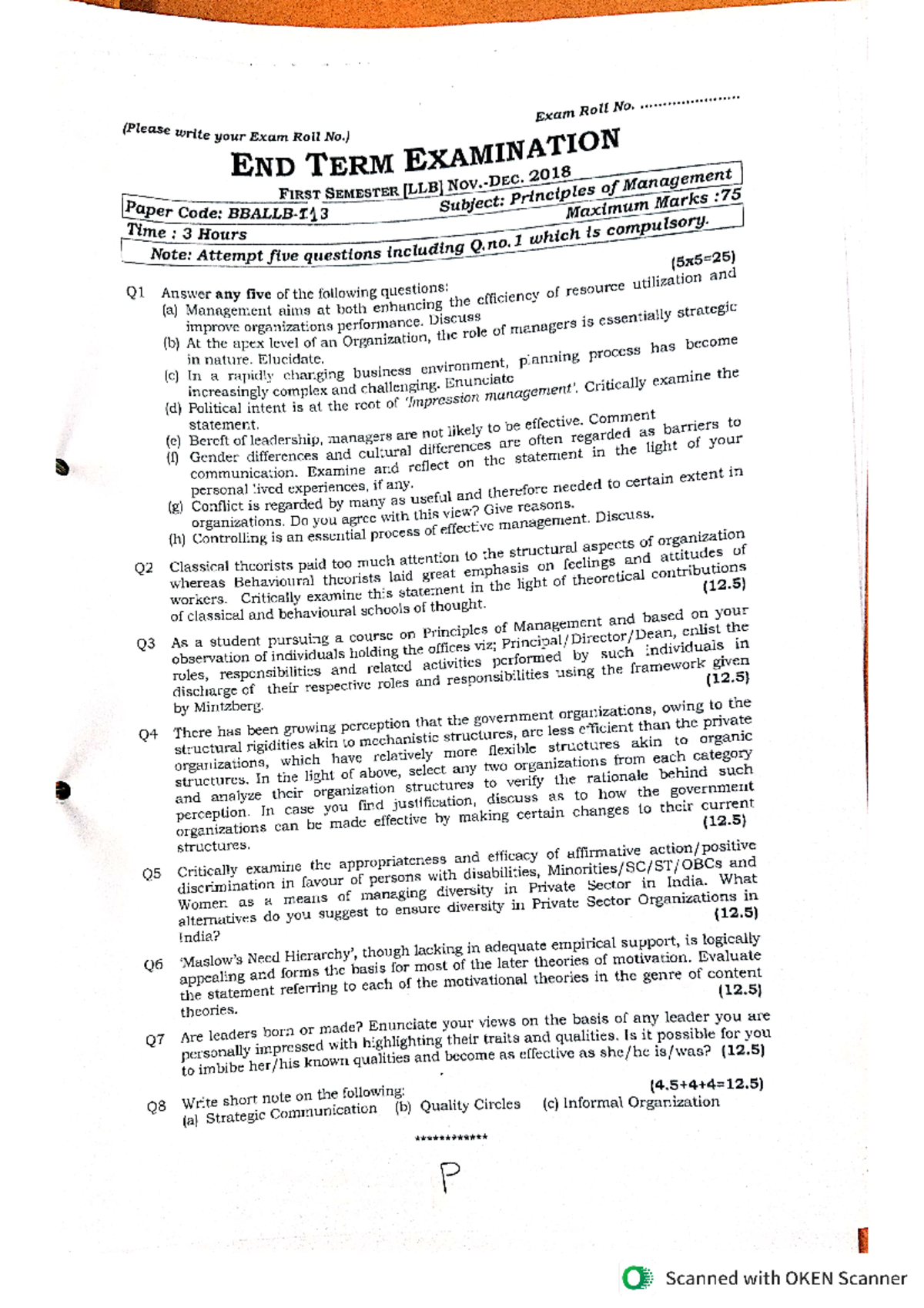 Bballb first-semester PY-question-papers - IBM - Studocu