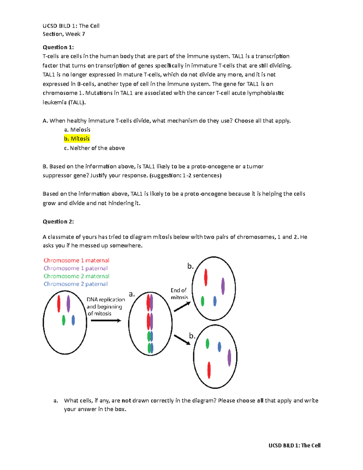 BILD 1 Week 7 Discussion Section materials - Section, Week 7 Question 1 ...
