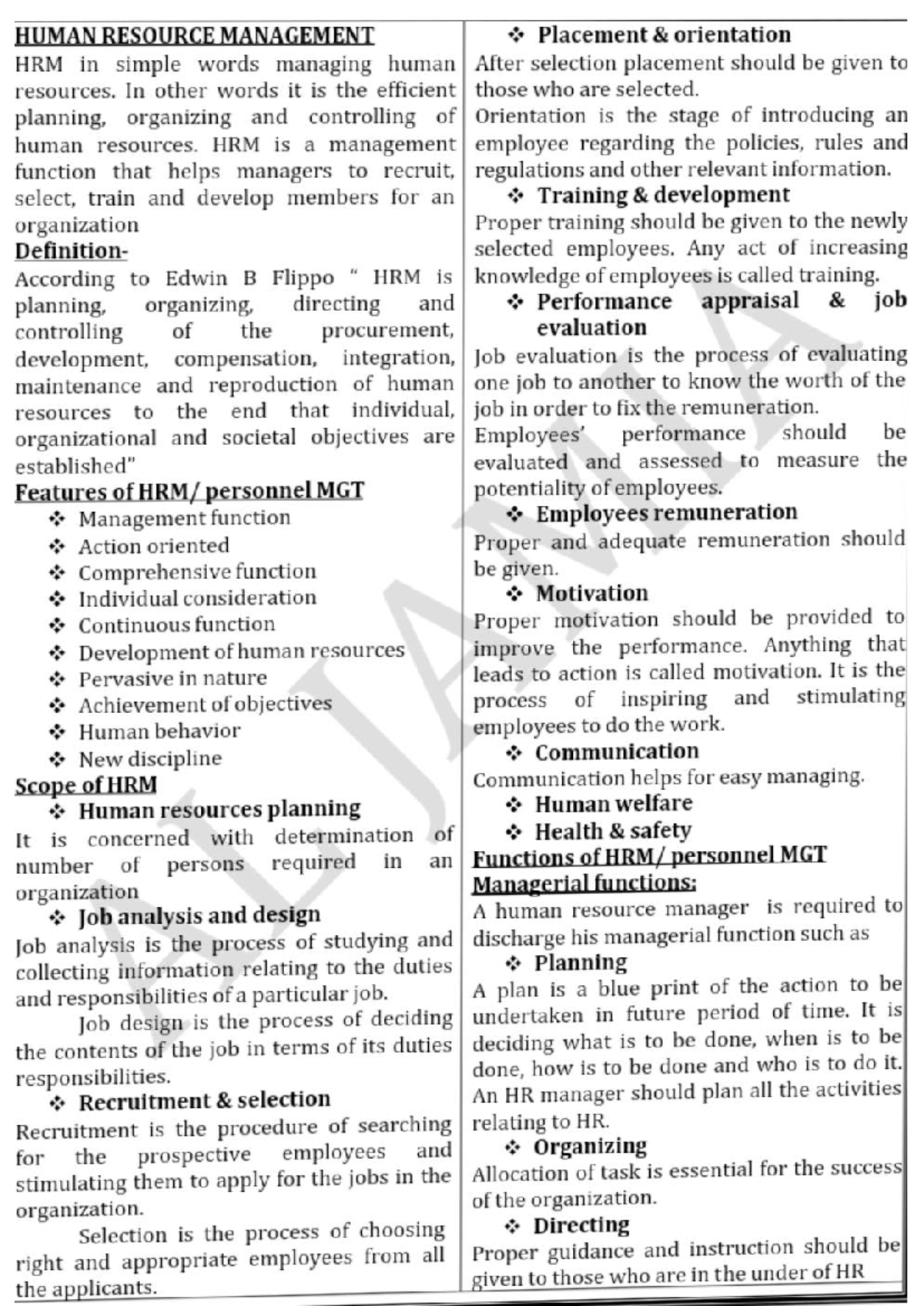 HRM Short Notes - HUMAN RESOURCE MANAGEMENT Placement orientation HRM ...