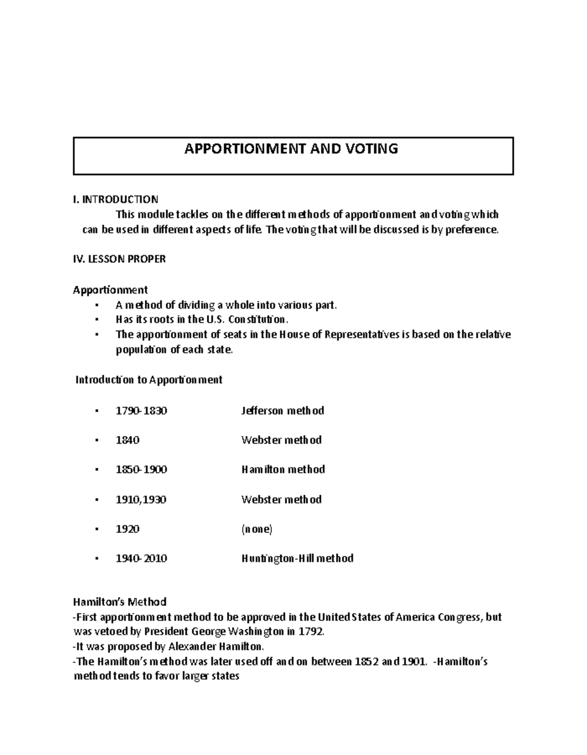 Apportionment AND Voting - APPORTIONMENT AND VOTING I. INTRODUCTION ...