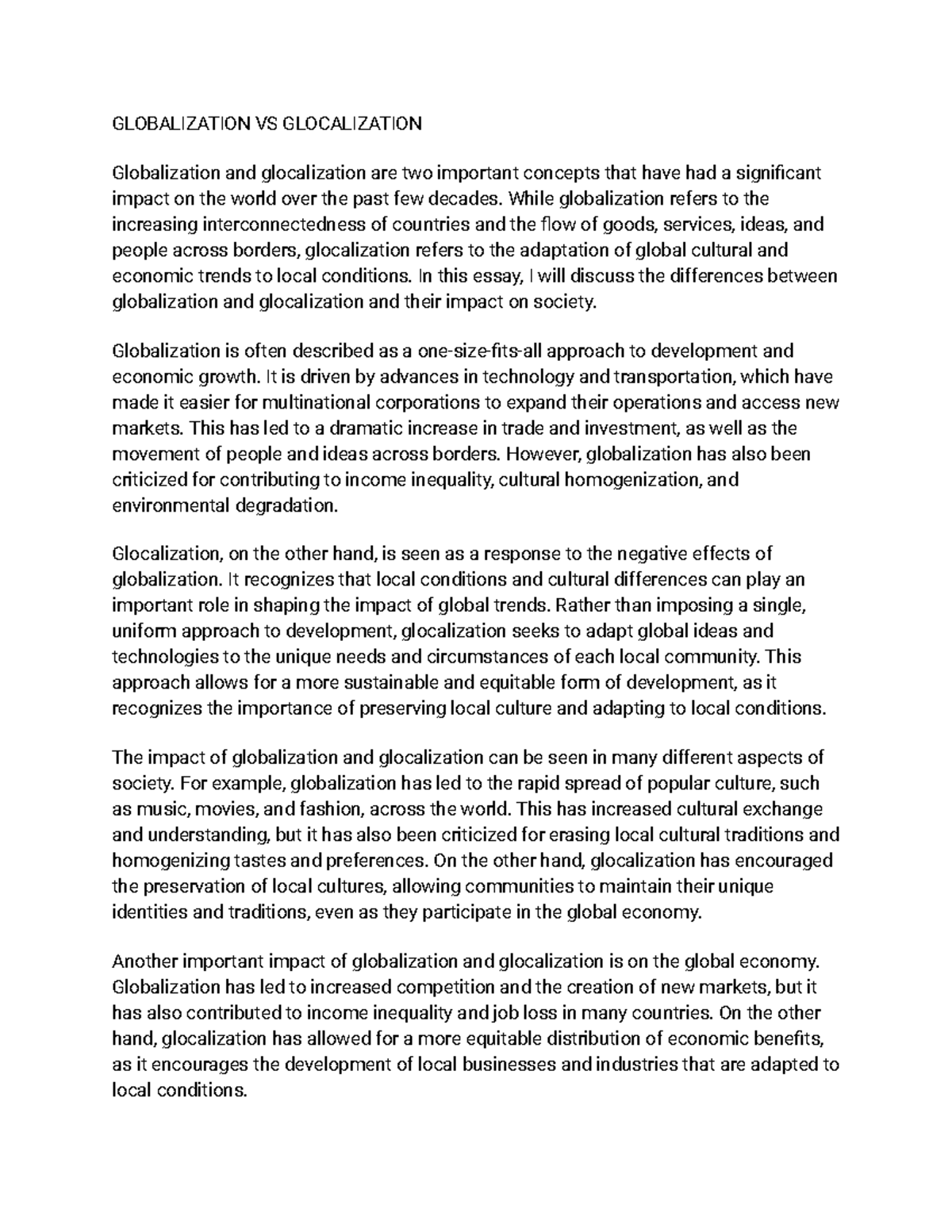 Globalization VS Glocalization - GLOBALIZATION VS GLOCALIZATION ...