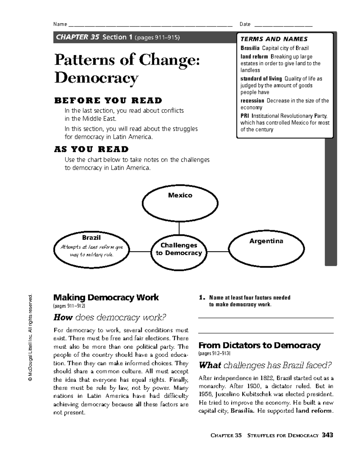 Patterns of Change Democracy - © McDougal Littell Inc. All rights ...