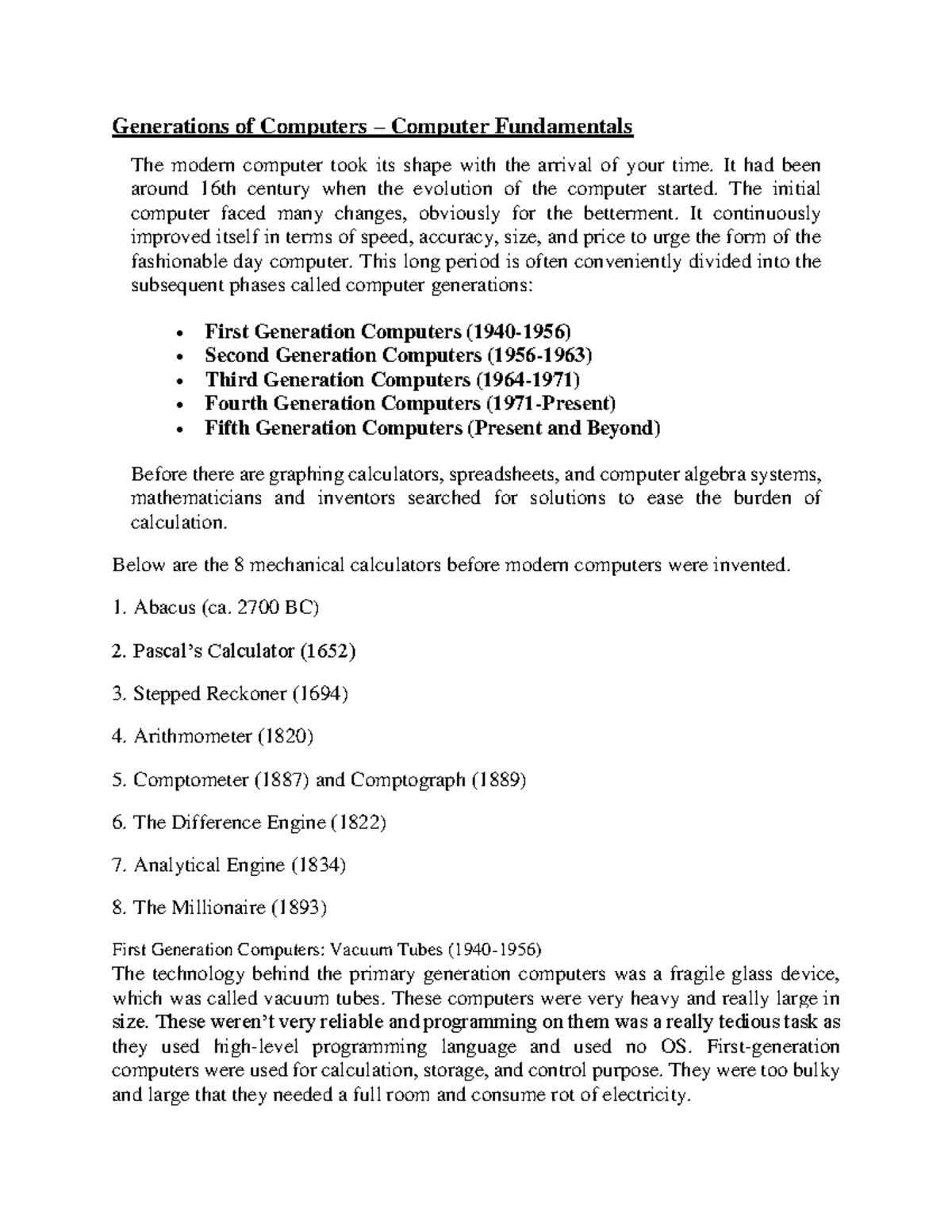 Generation of Computer - It had been around 16th century when the ...