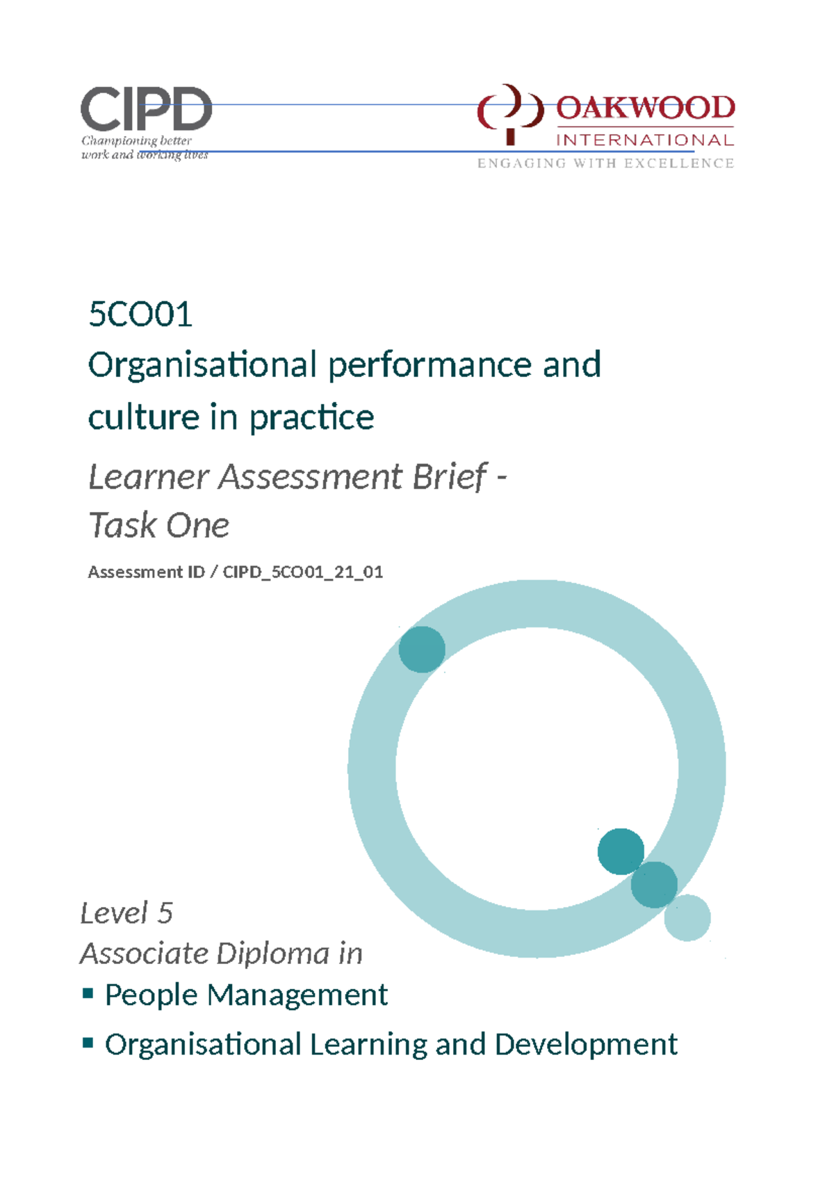 Assignment Brief 5CO01 TASK ONE - 5CO Organisational performance and ...