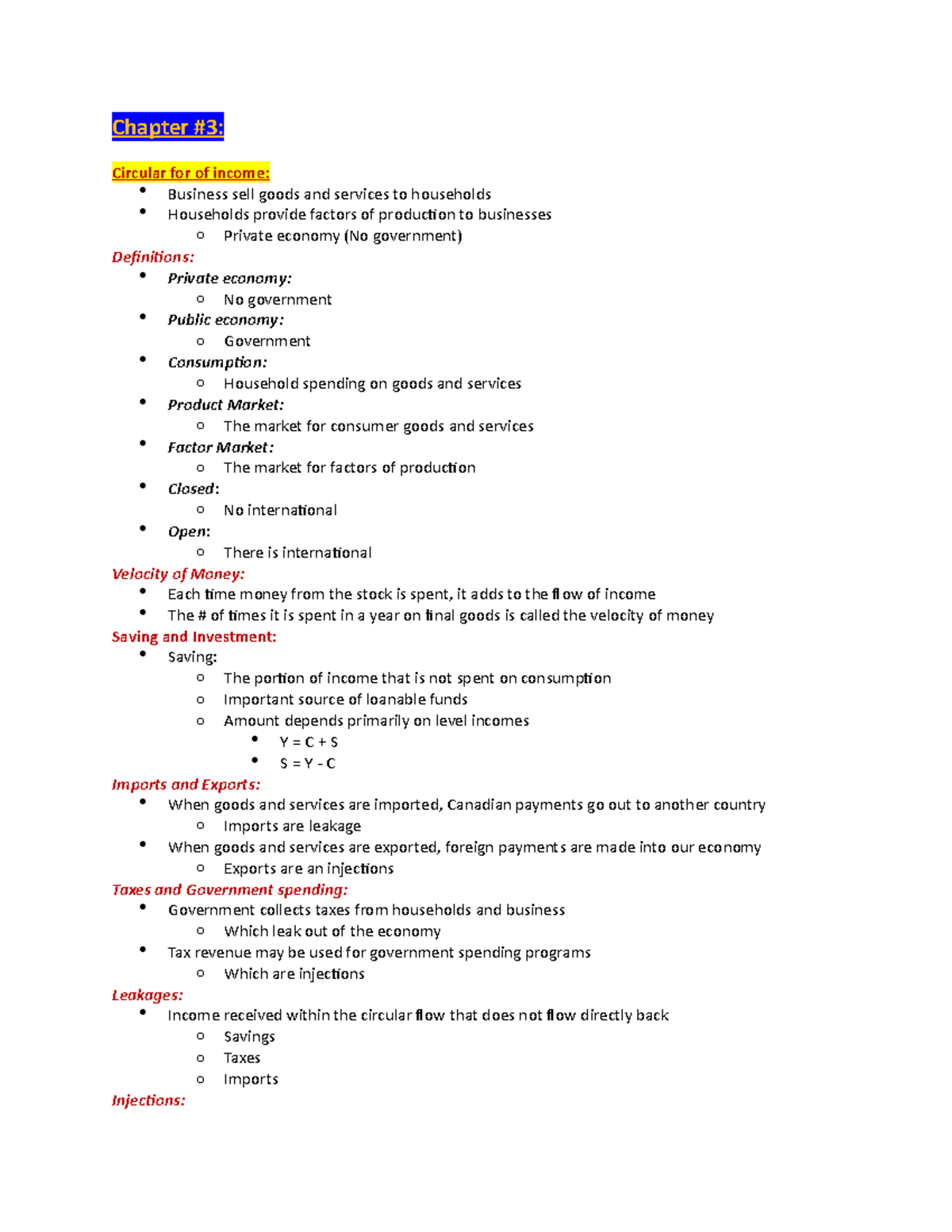 SAIT [Macro 305] - Chapter 3 - Chapter #3: Circular for of income ...
