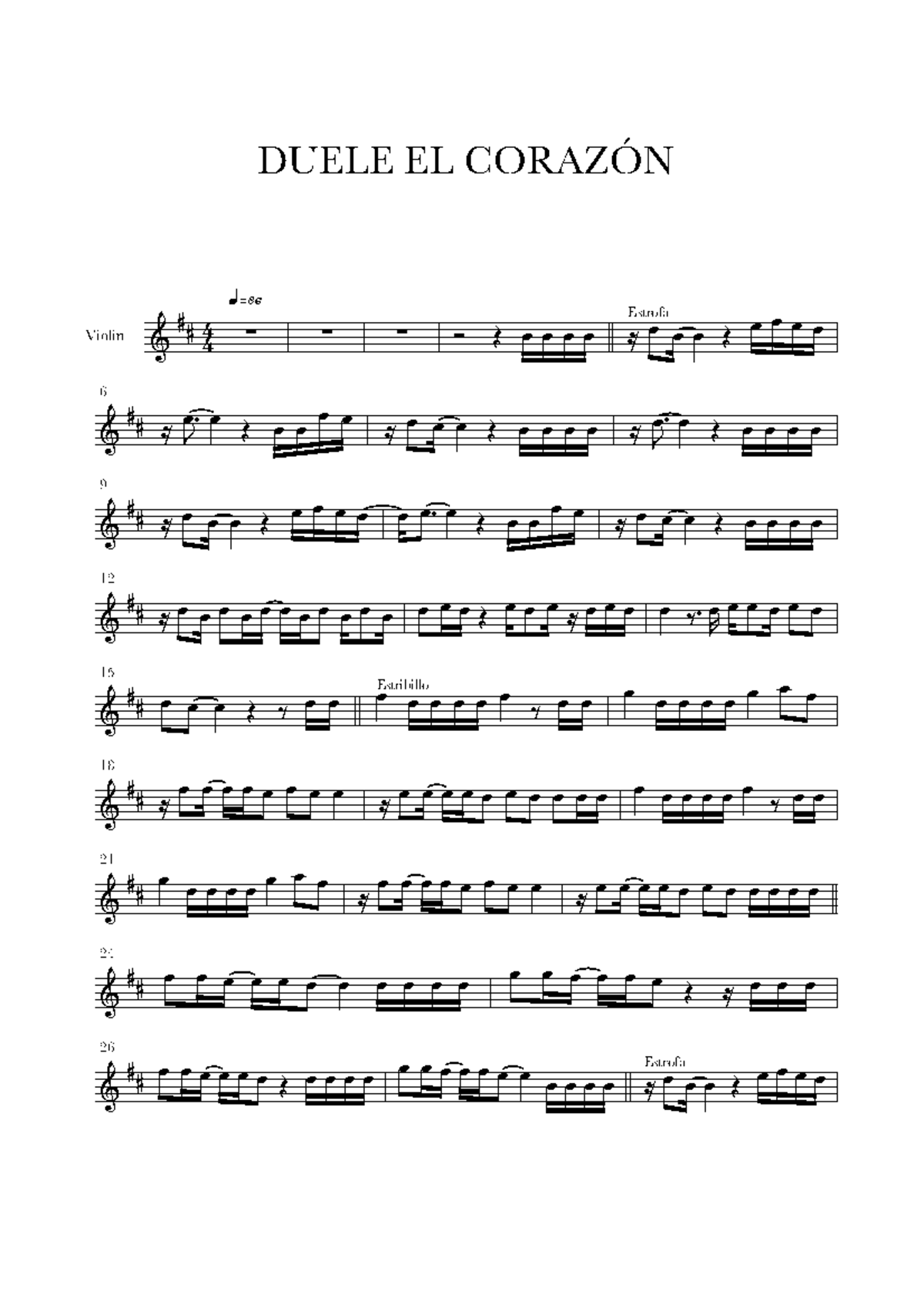 Partitura Violin - Duele EL Corazon Enrique Iglesias - DUELE EL CORAZÓN ...