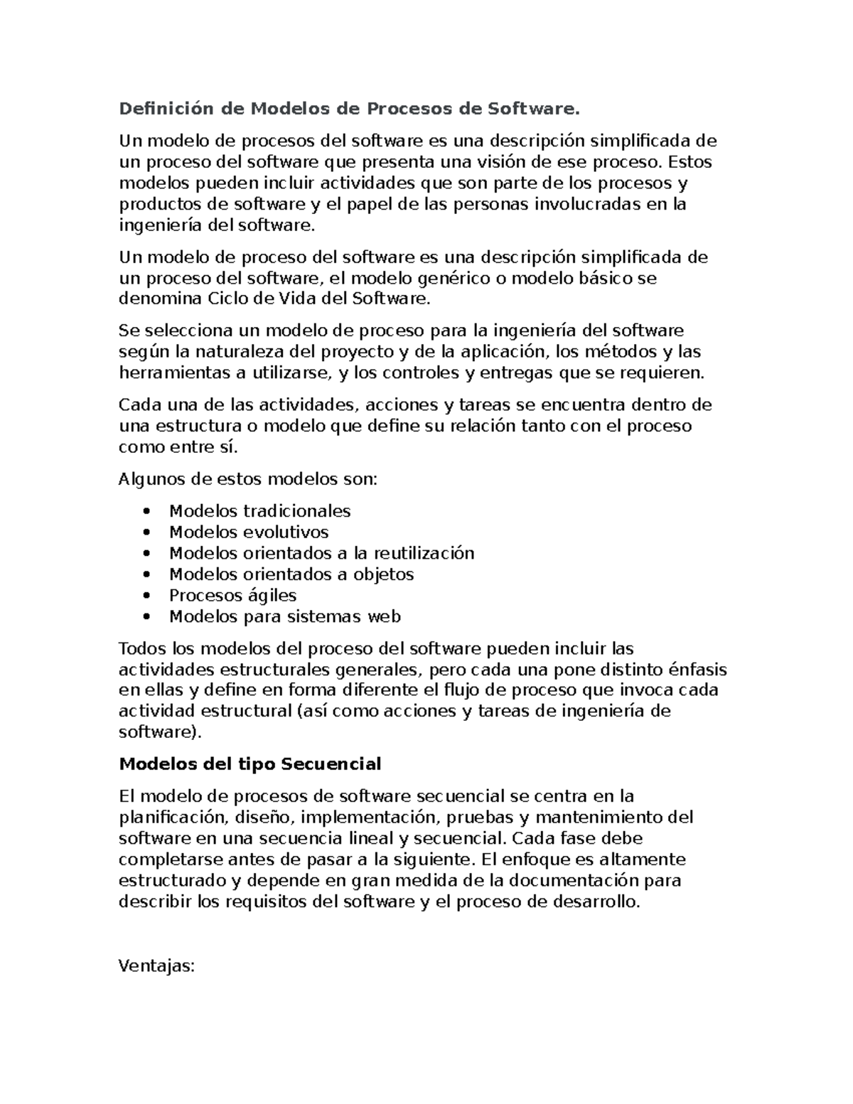 Modelos de Procesos de Software - Un modelo de procesos del software es ...