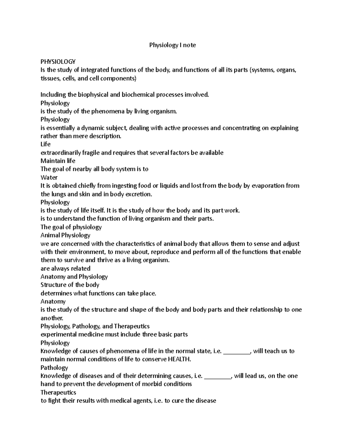 Physiology I note - Physiology I note PHYSIOLOGY Is the study of ...