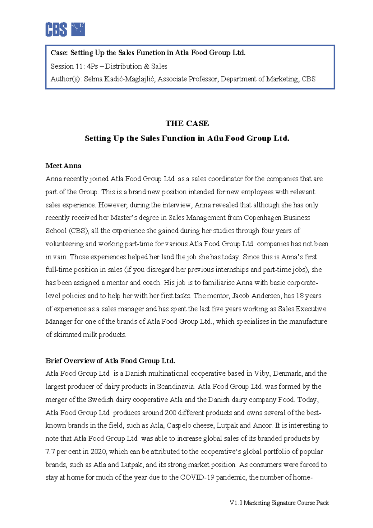 11. Sales and Distribution Case SV - V1 Marketing Signature Course Pack ...