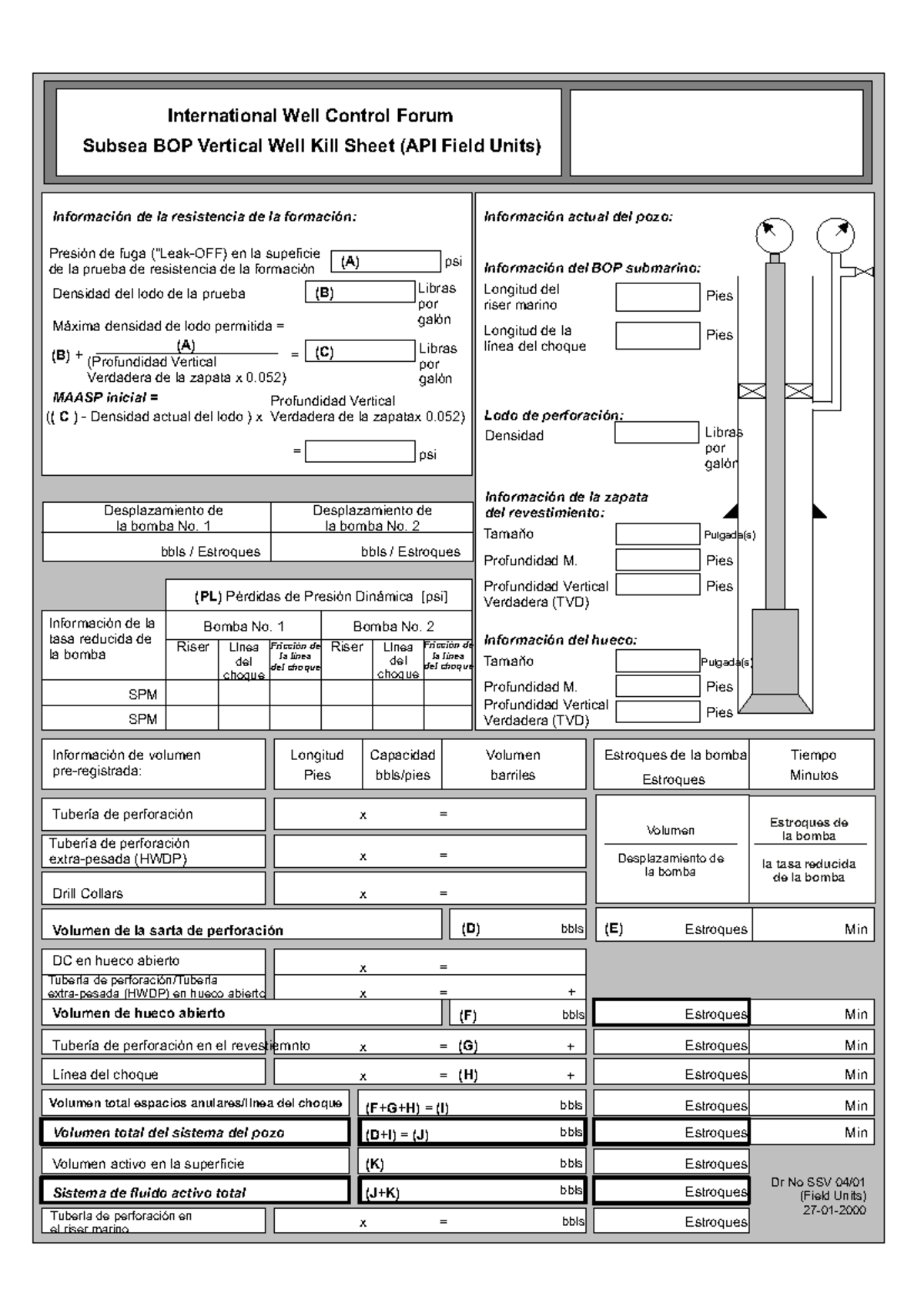 AD0063Subsea Vertical Kill Sheet Spanish South American API 1 - psi psi ...