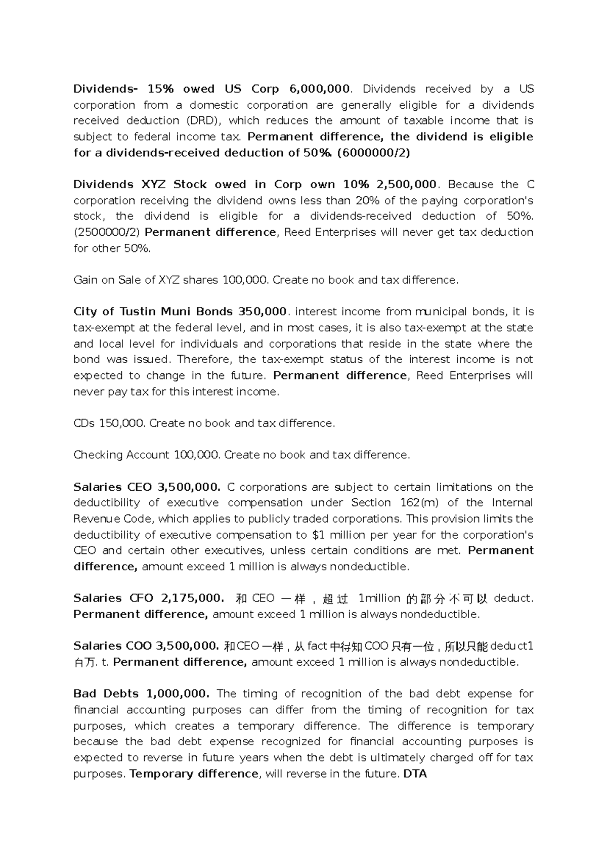 Practice set 1 note - Dividends- 15% owed US Corp 6,000,000. Dividends ...