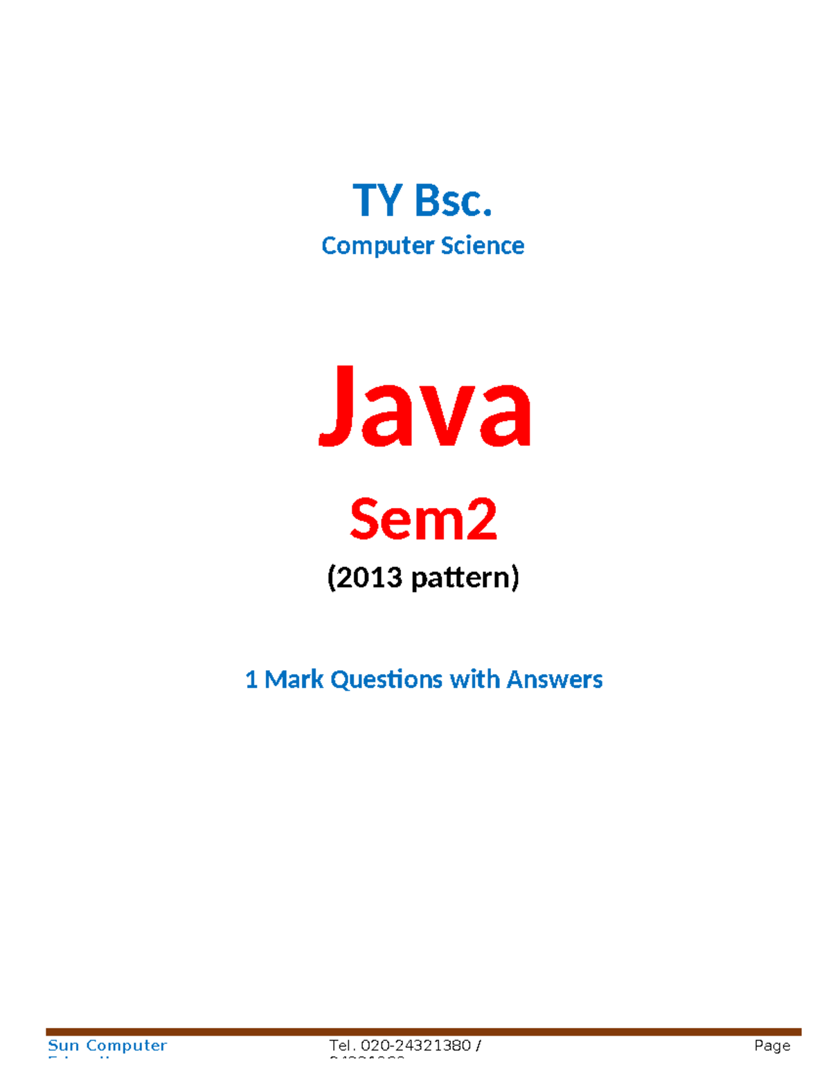 Java 1mark Q n A Paper Wise-SUN - ####### Sun Computer ...
