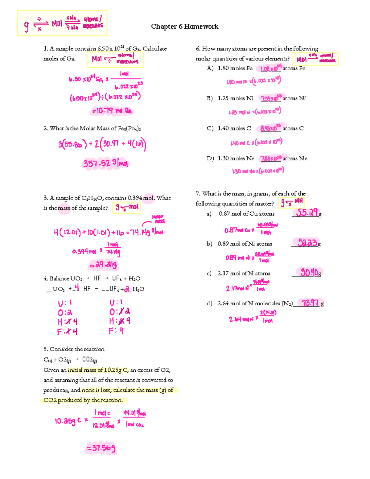 Chapter 6 Chemical Calculations Formula Masses, Moles and Chemical ...