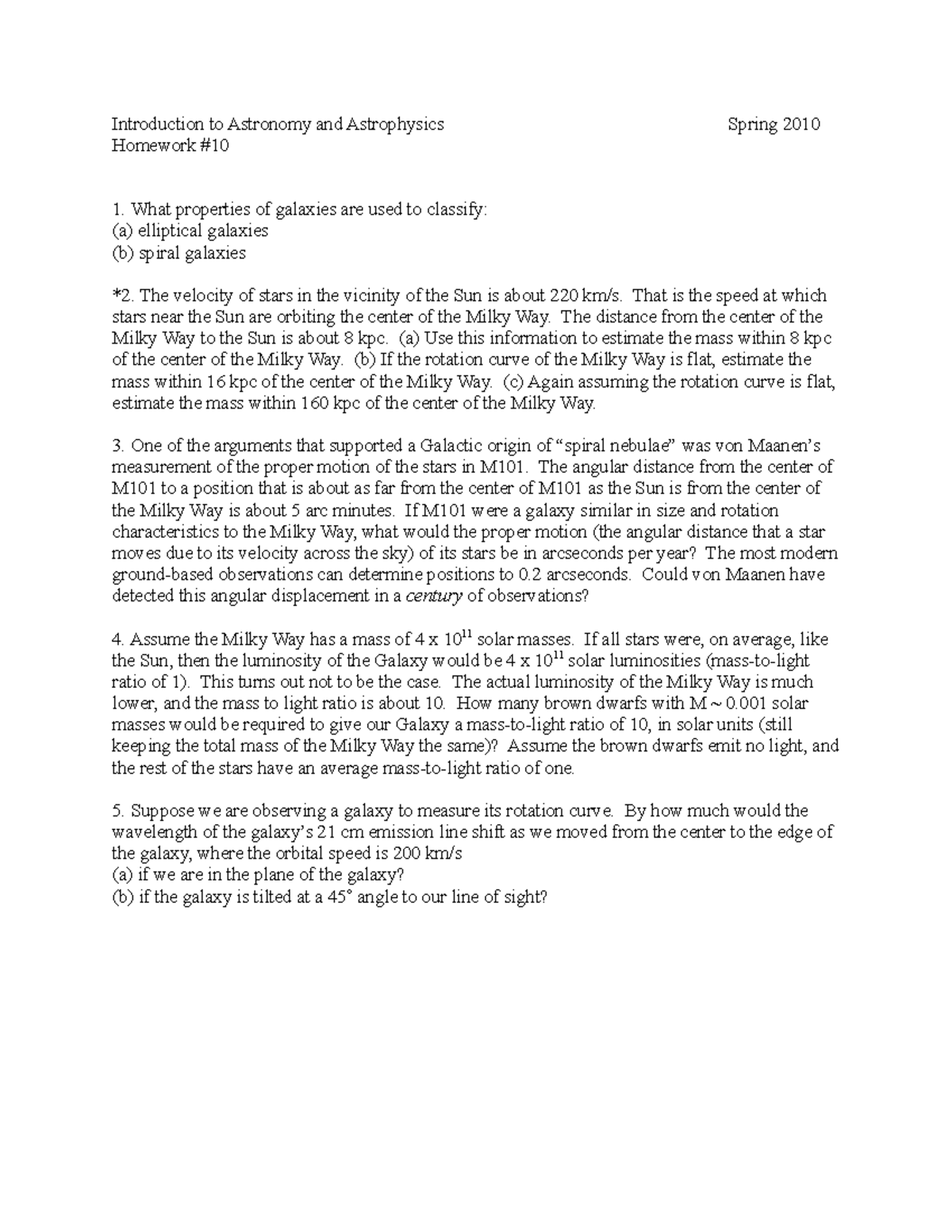Homework 10 - Introduction to Astronomy and Astrophysics Spring 2010 ...