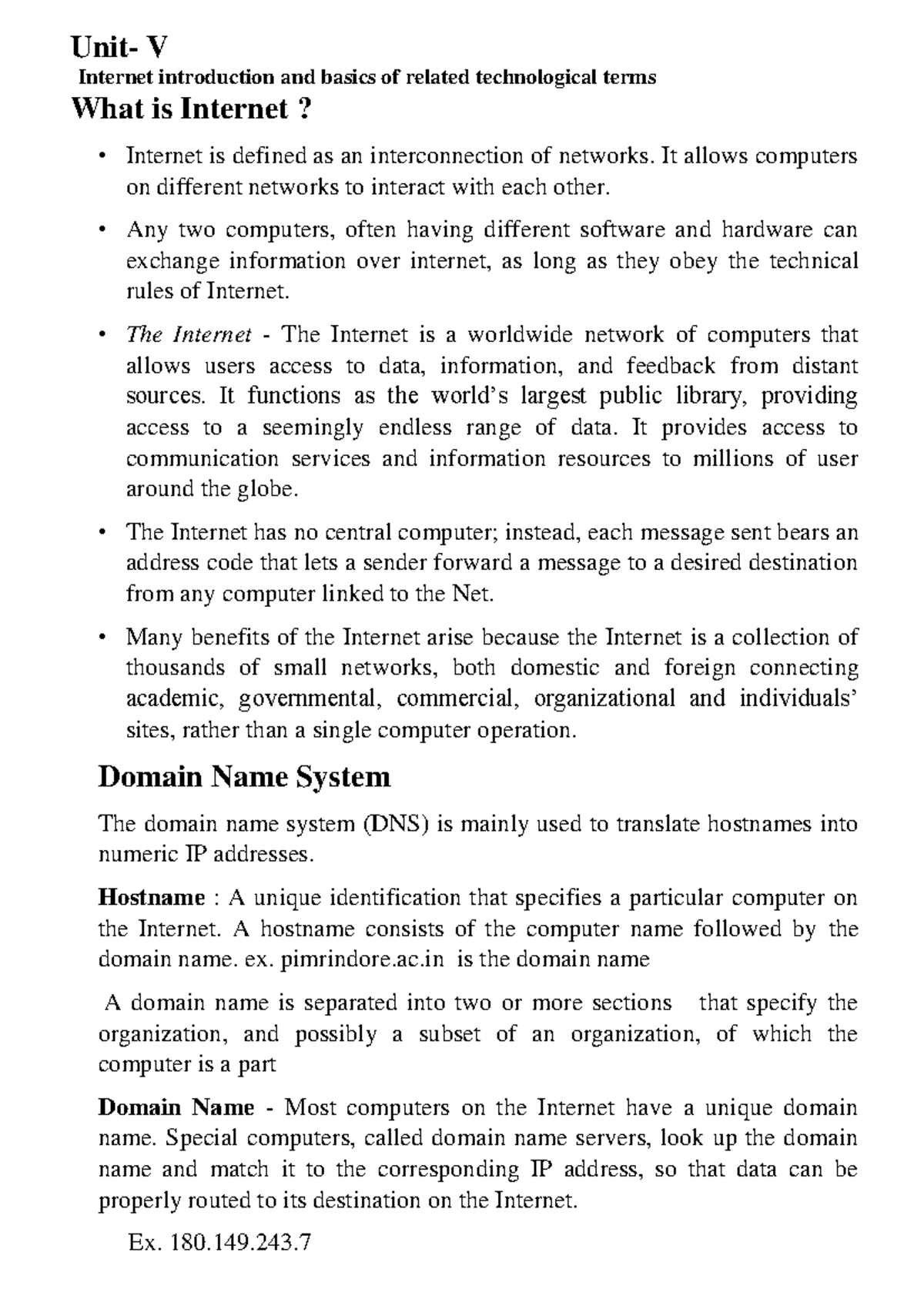 Unit -5 Internet (February 27, 2023) - Unit- V Internet introduction ...