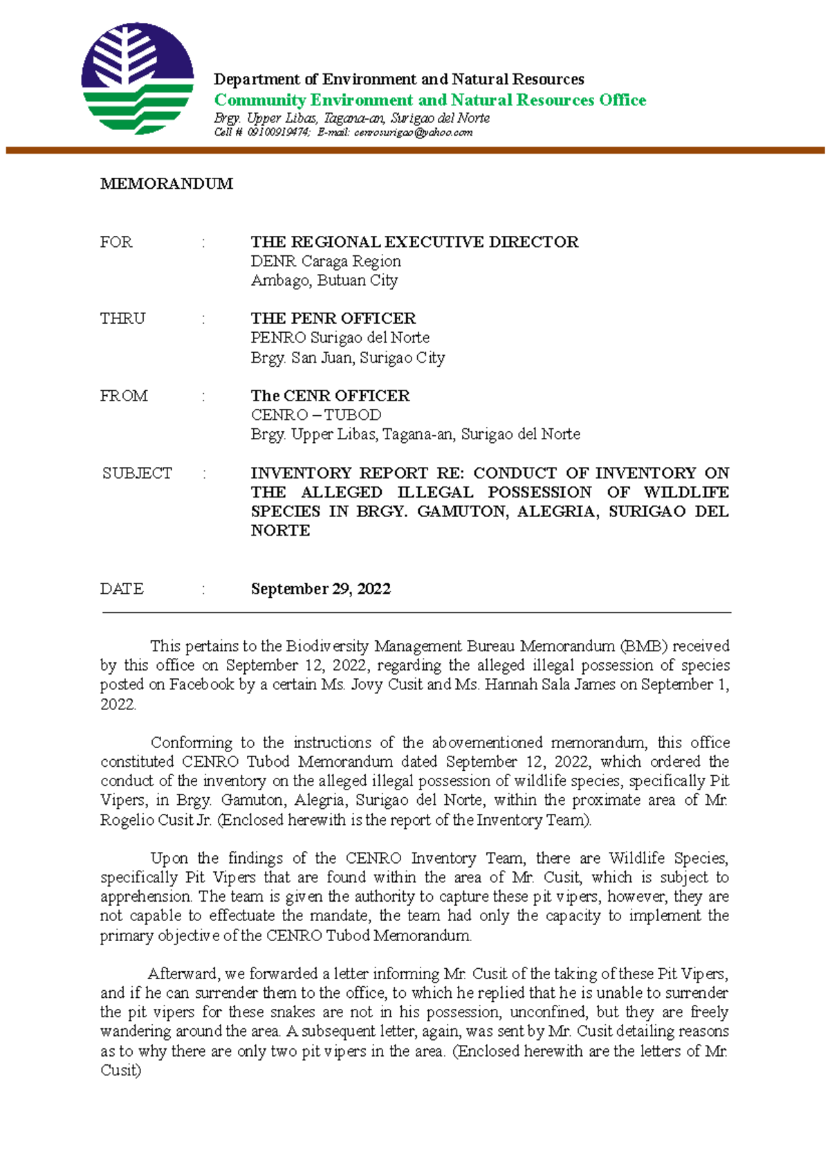 MEMO-Cusit - very educational - Department of Environment and Natural ...