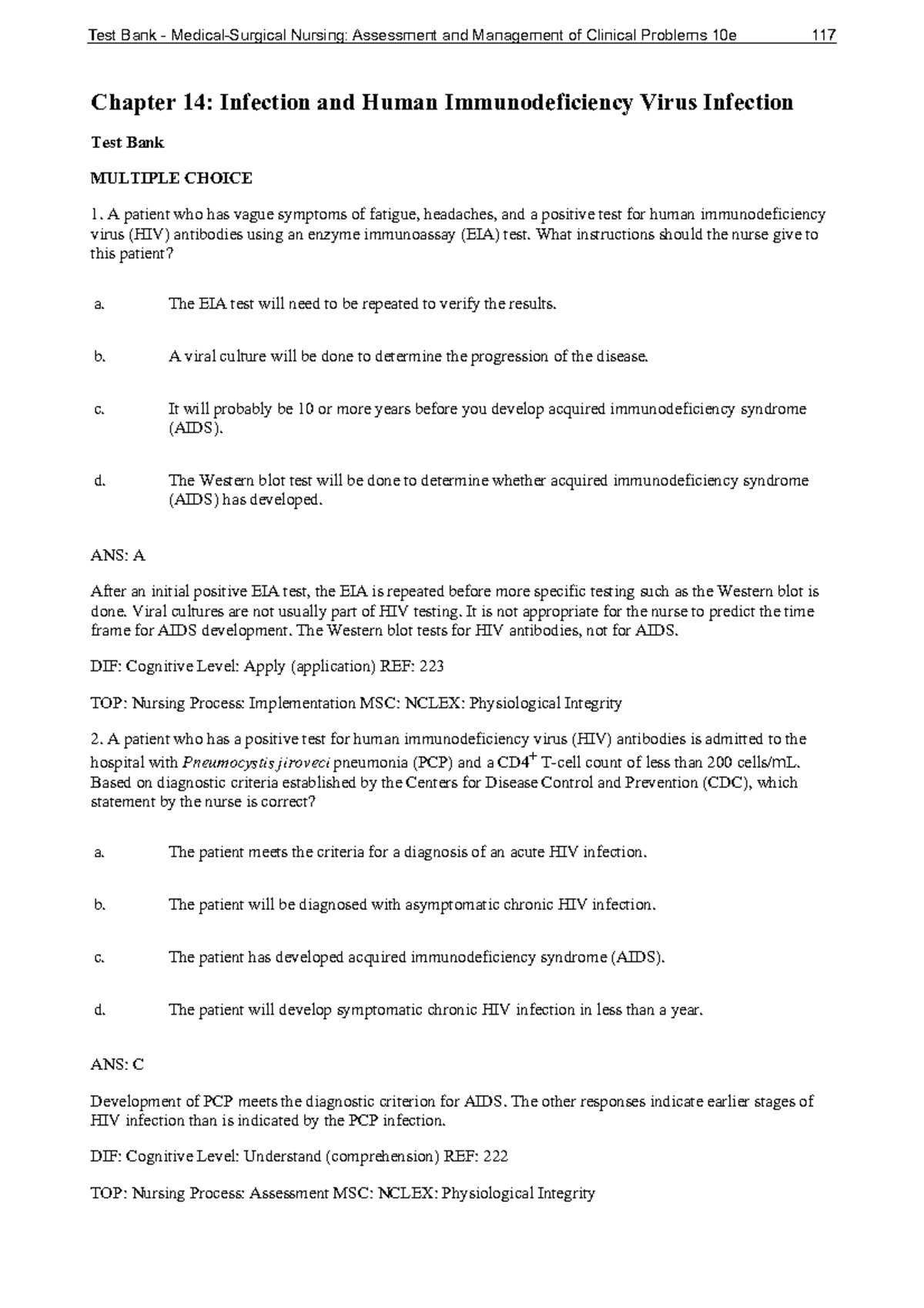 Chapter 14 Infection and Human Immunodeficiency Virus Infection ...
