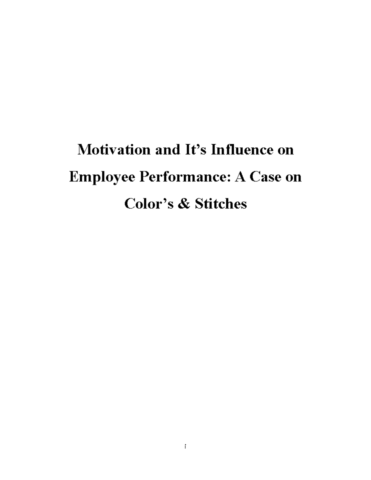 Term paper (Motivation) - Motivation and It’s Influence on Employee ...