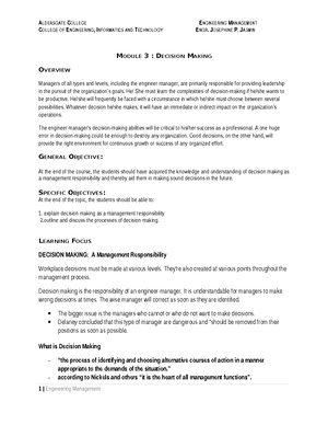 Module 2 The Field of Engineering Management - COLLEGE OF ENGINEERING ...
