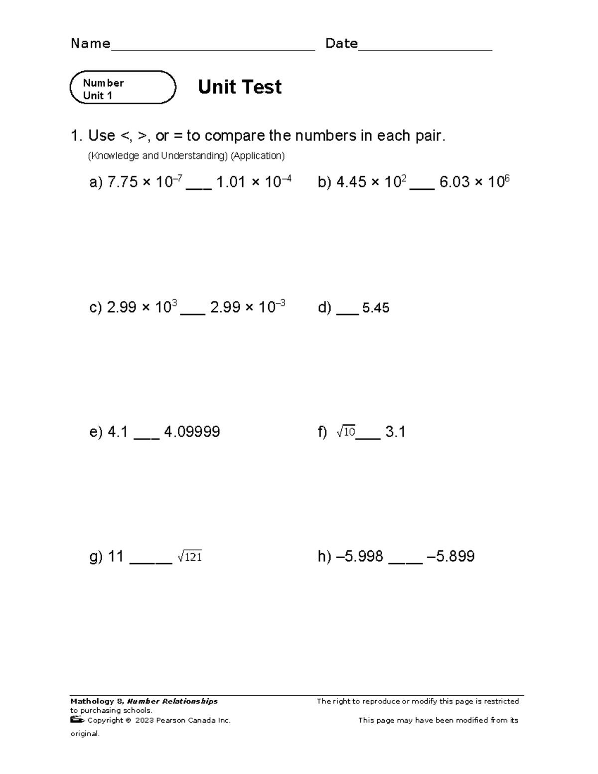 Mtr8on n1 ut - Helping students - 1. Use , or = to compare the numbers ...