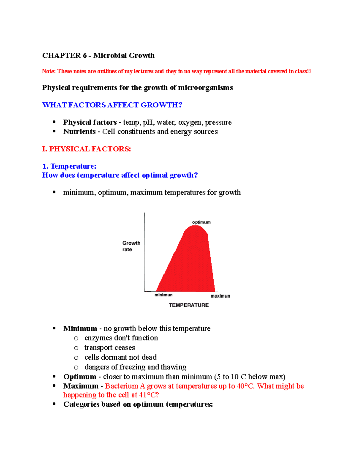 Classification on factors - CHAPTER 6 - Microbial Growth Note: These ...